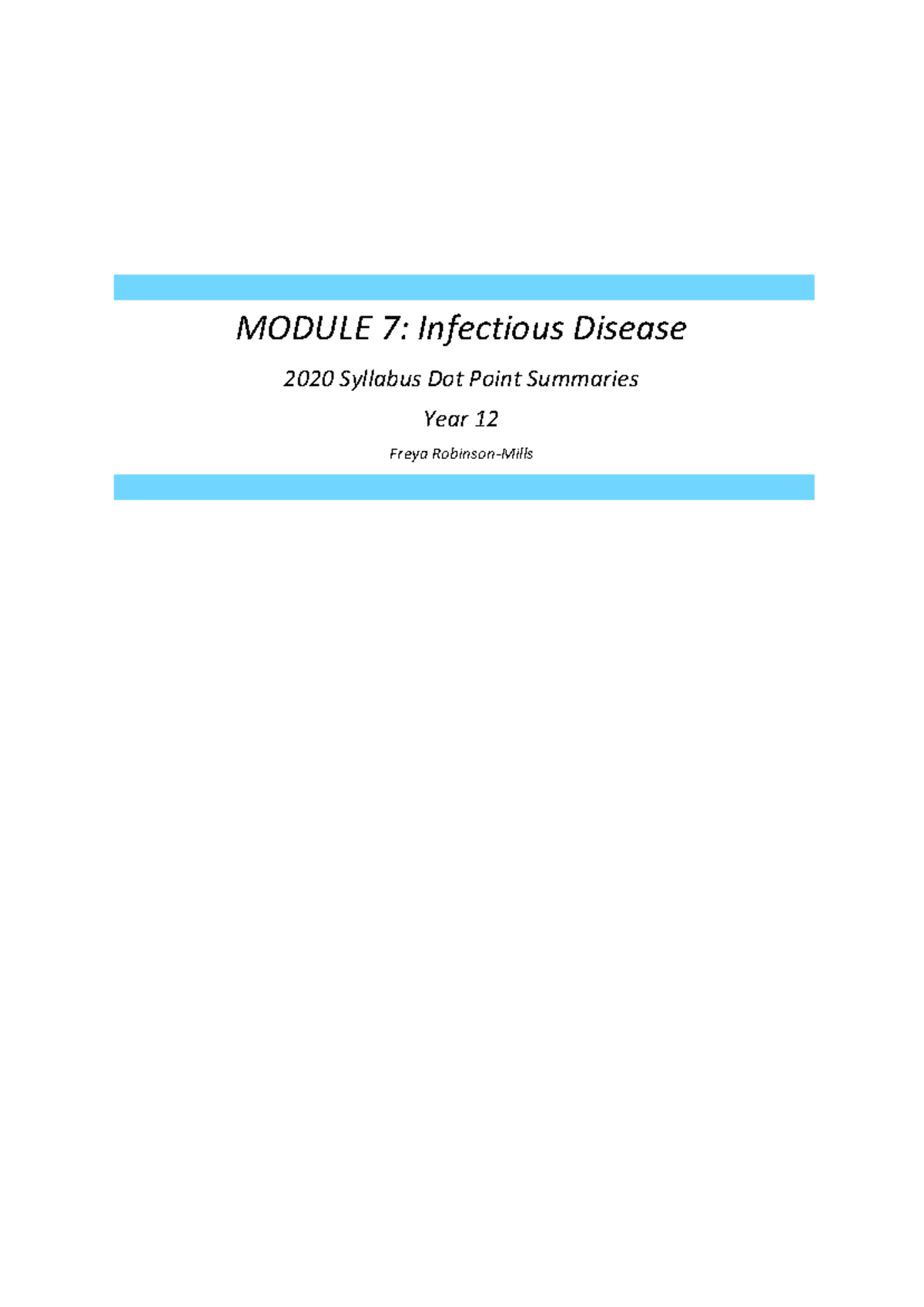 Biology Module 7 Syllabus: Infectious Diseases Overview and Key Points ...