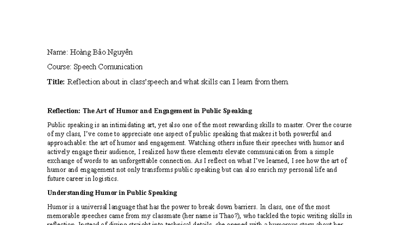 Reflection 3 - AS123131231: The Art of Humor & Engagement in Public ...
