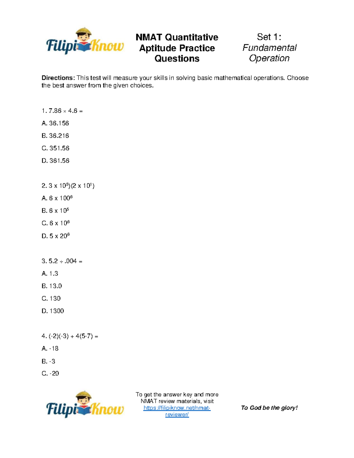 NMAT Quantitative Aptitude Practice Questions Set 1 - 2023 Edition ...