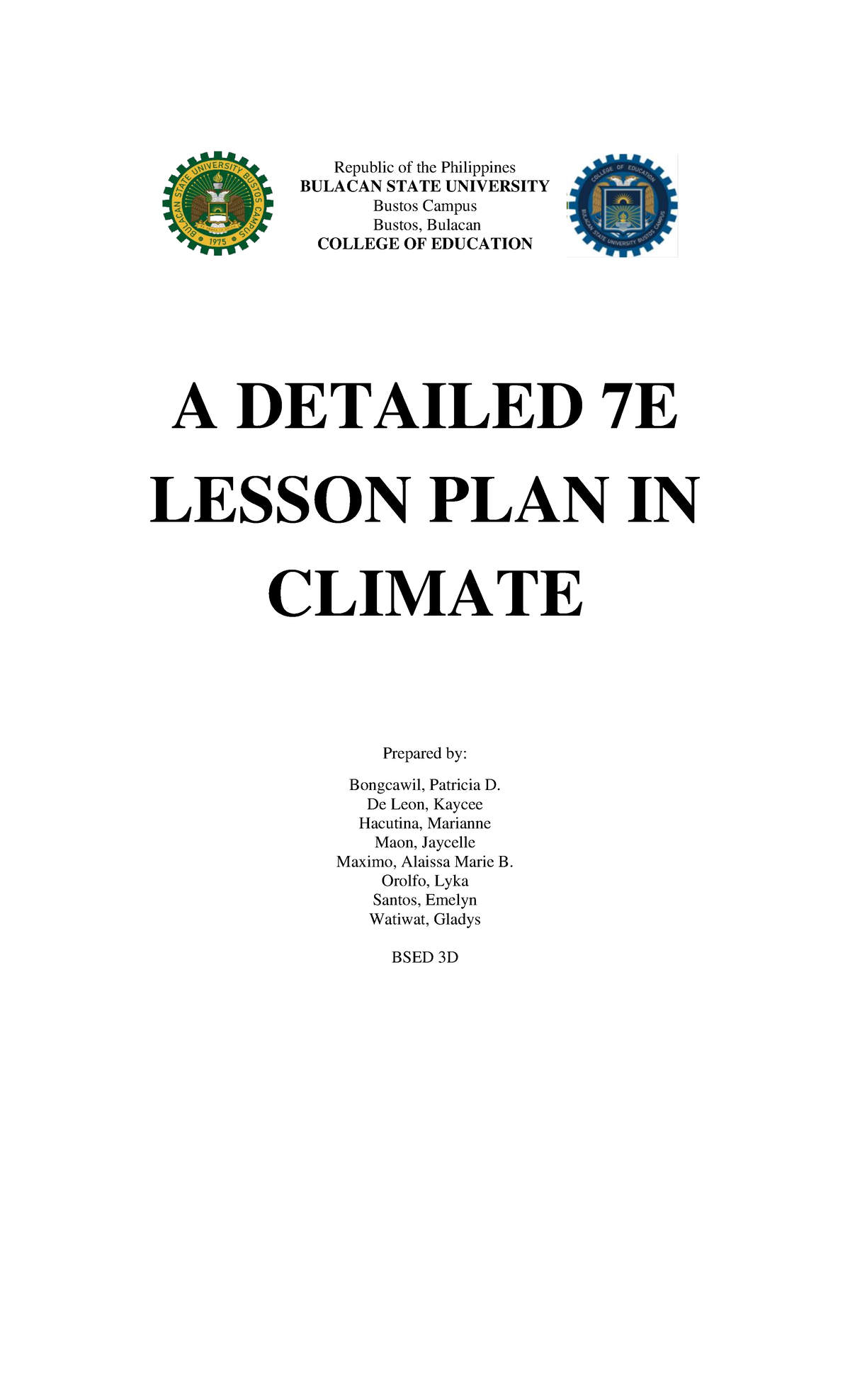 7ES-DLP - Detailed Lesson Plan on Climate for BSED 3D Students - Studocu