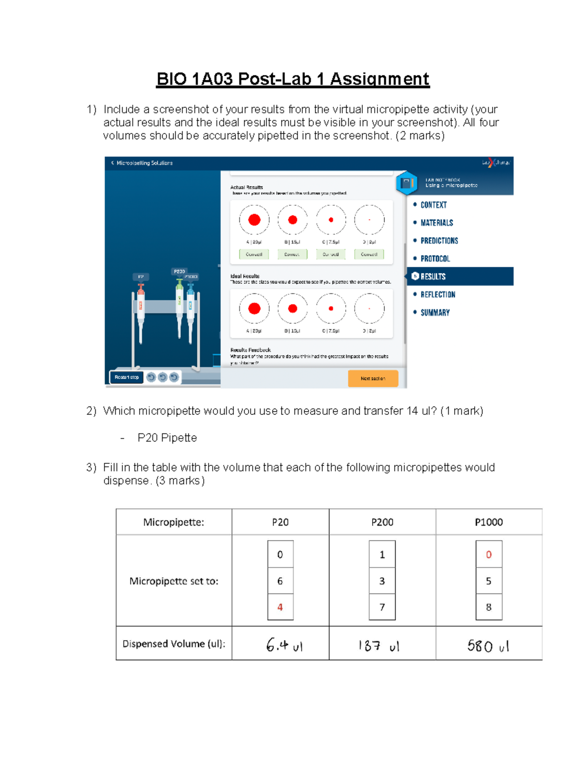 BIO 1A03 Post-Lab 1 Assignment - BIO 1A03 Post-Lab 1 Assignment Include a screenshot of your ...