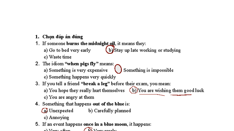 Chọn đáp án đúng: Idioms & Expressions Quiz (36) - Studocu