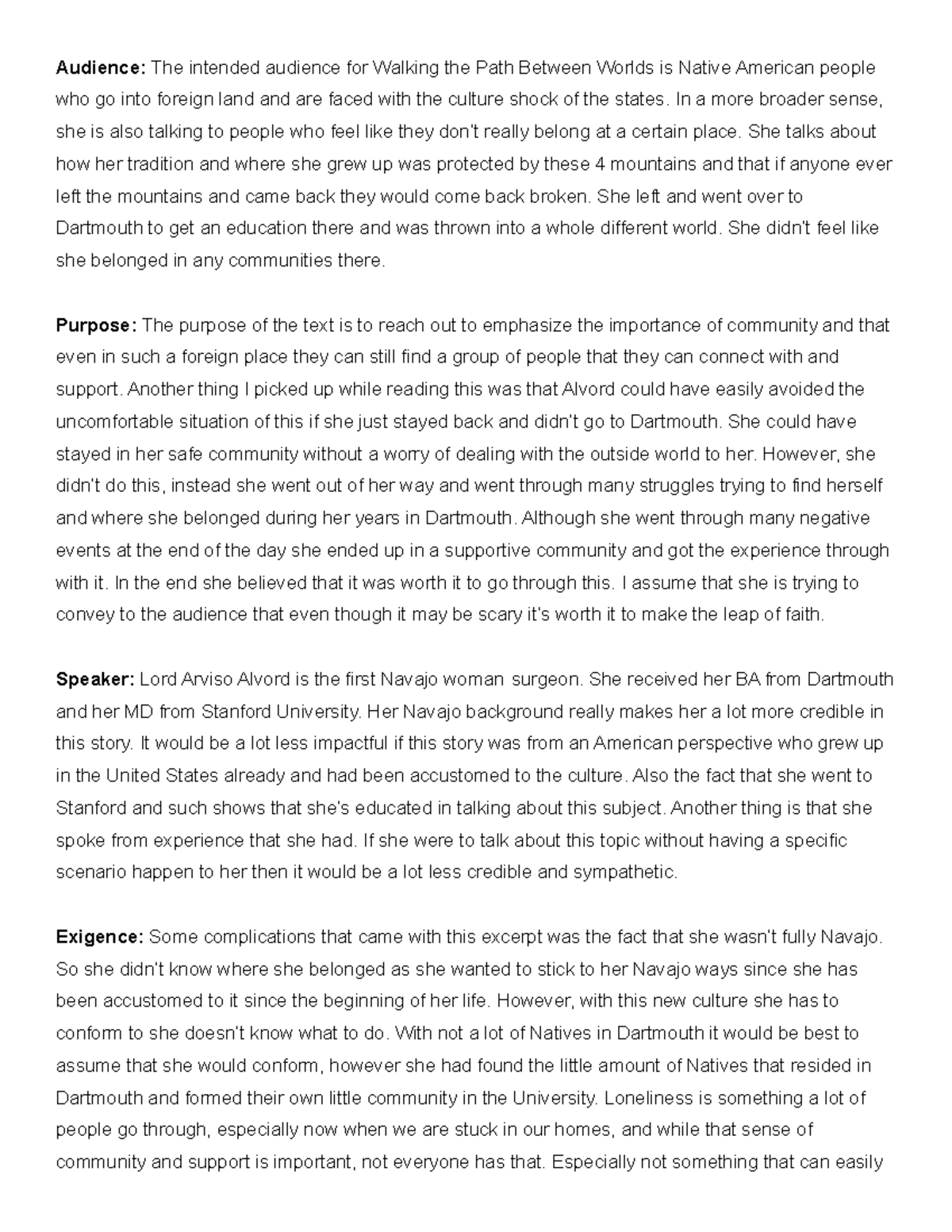 AP LANG Notes on Walking the Path Between Worlds - Audience: The ...