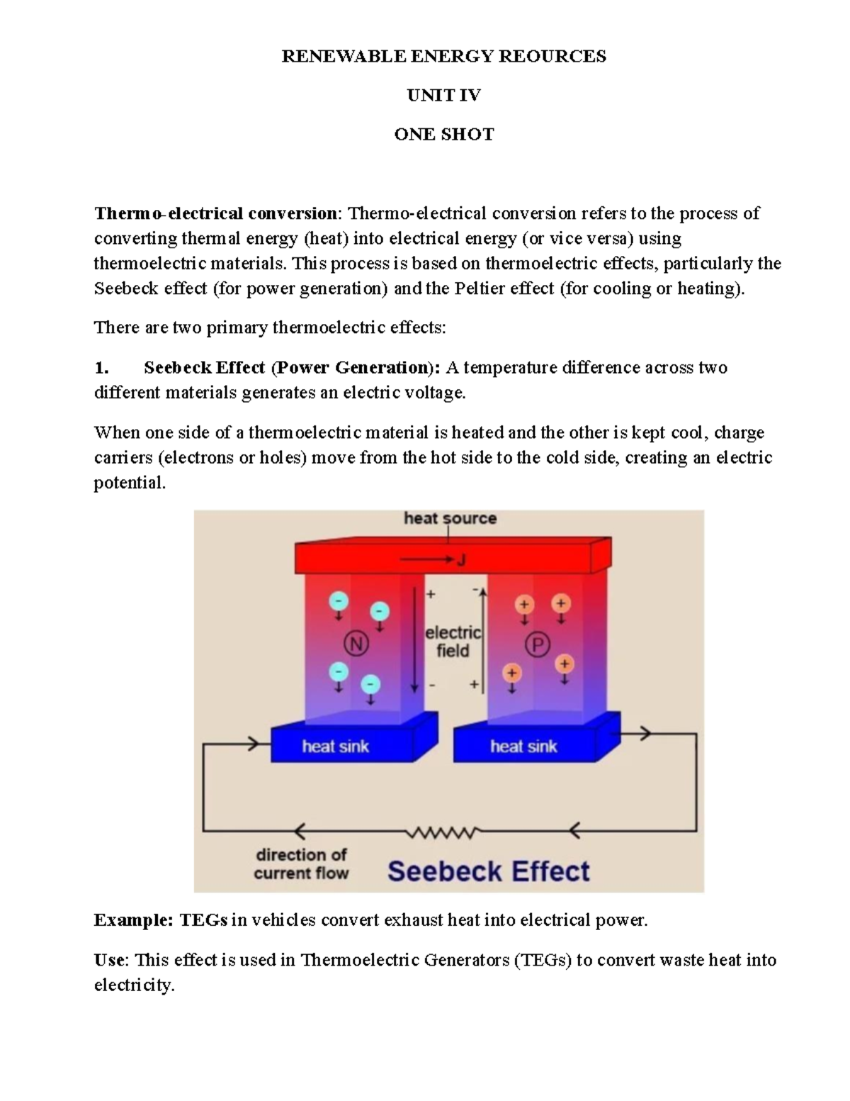 Renewable Energy Resources Unit IV: Thermoelectric & Wind Power - Studocu