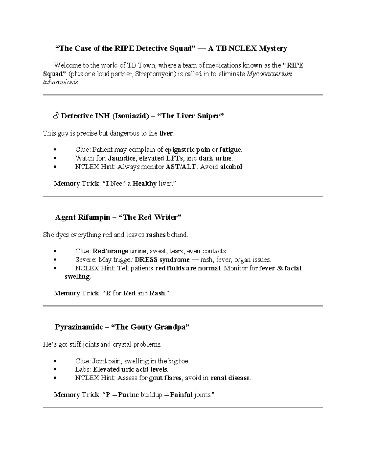 TB-Drugs 2: NCLEX Study Notes on RIPE Medications for TB Treatment ...