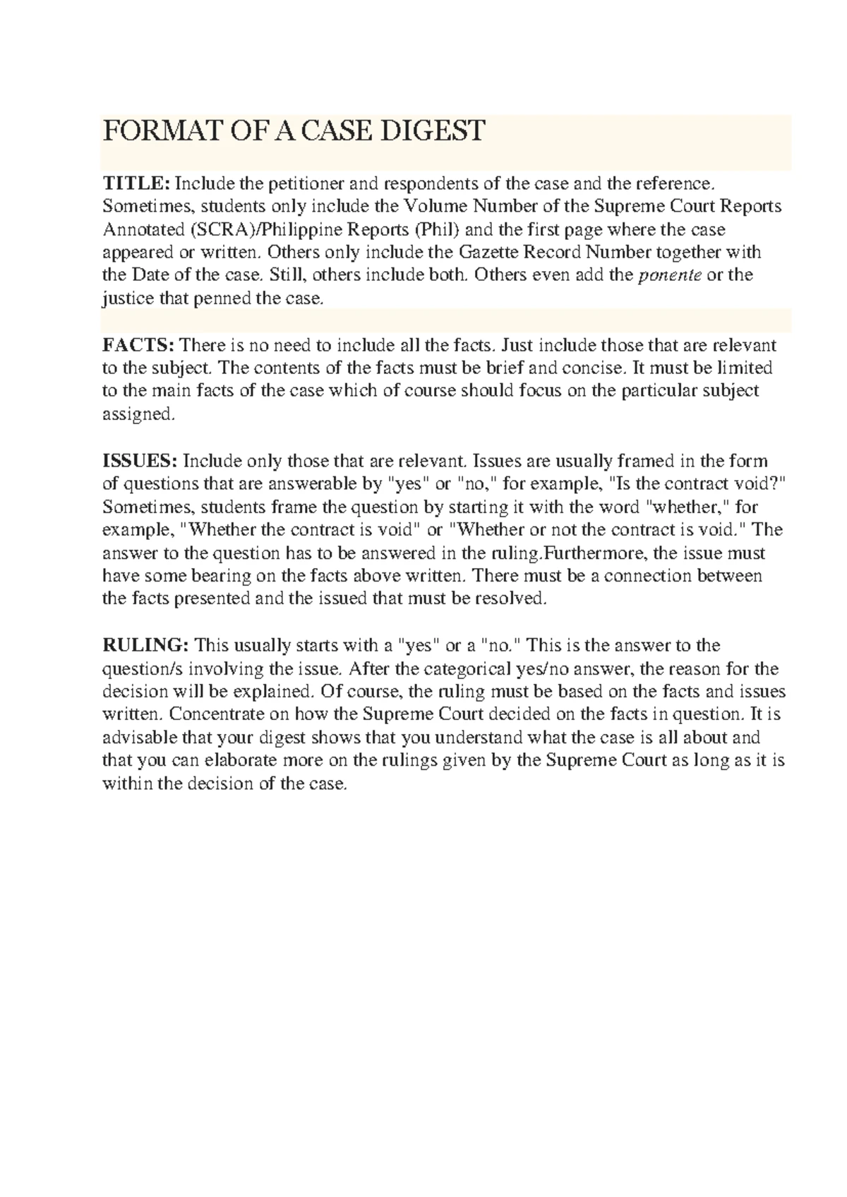 How to Digest a Case: A Guide for Legal Studies (Case Digest) - Studocu