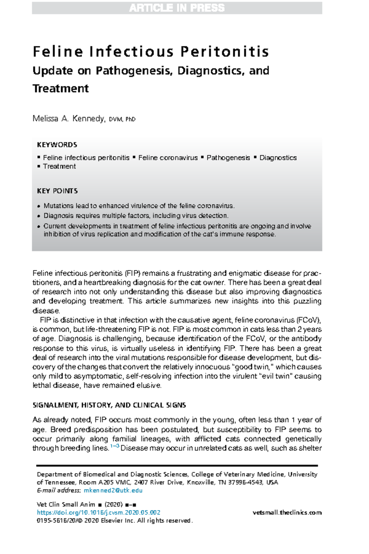 FIP - Update on Pathogenesis, Diagnostics, and Treatment of Feline ...