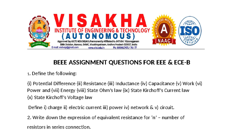 EEE Assignment: Key Concepts and Circuit Analysis Questions - Studocu