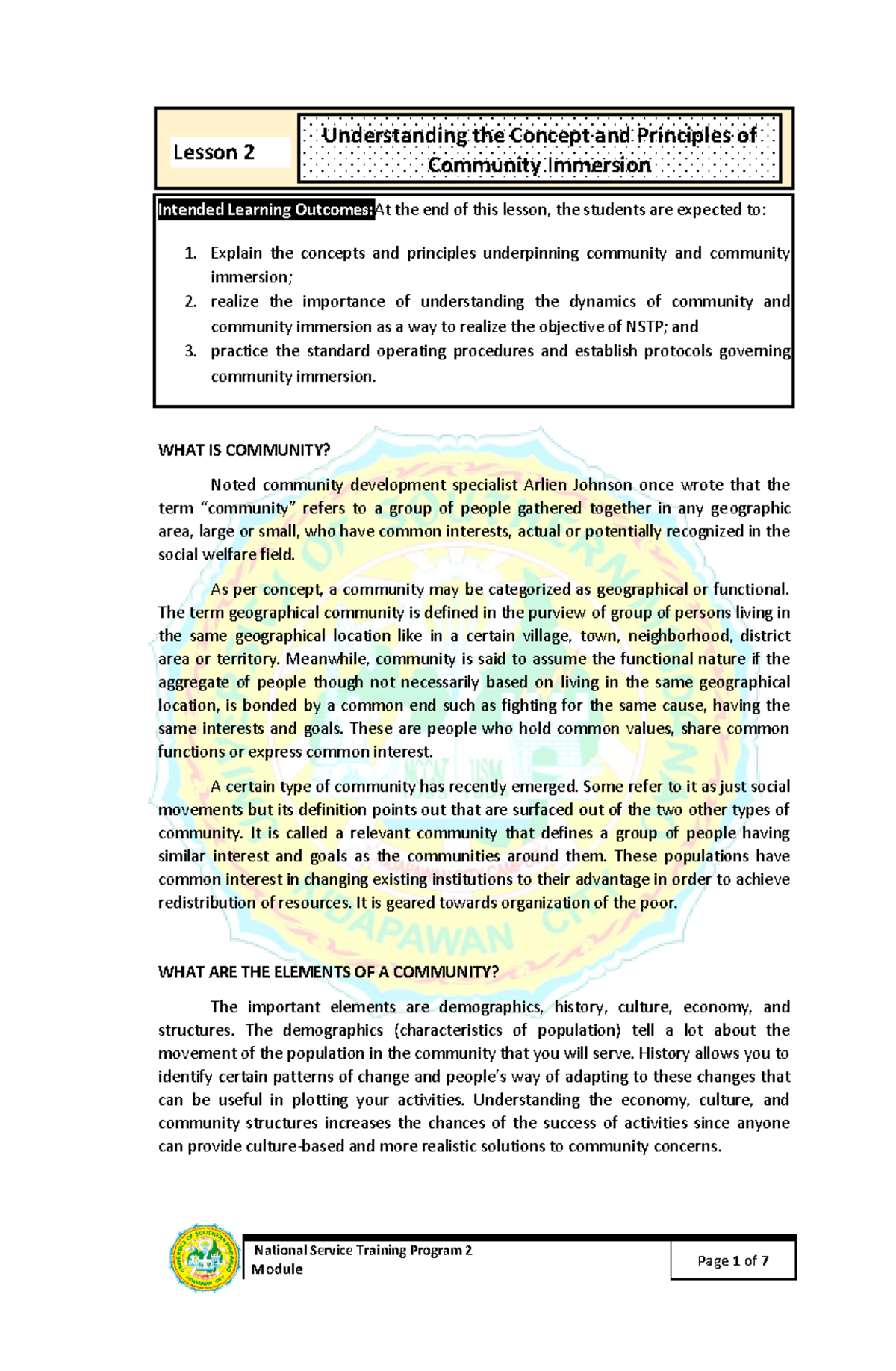 Understanding the Concepts and Principles of Community Immersion ...