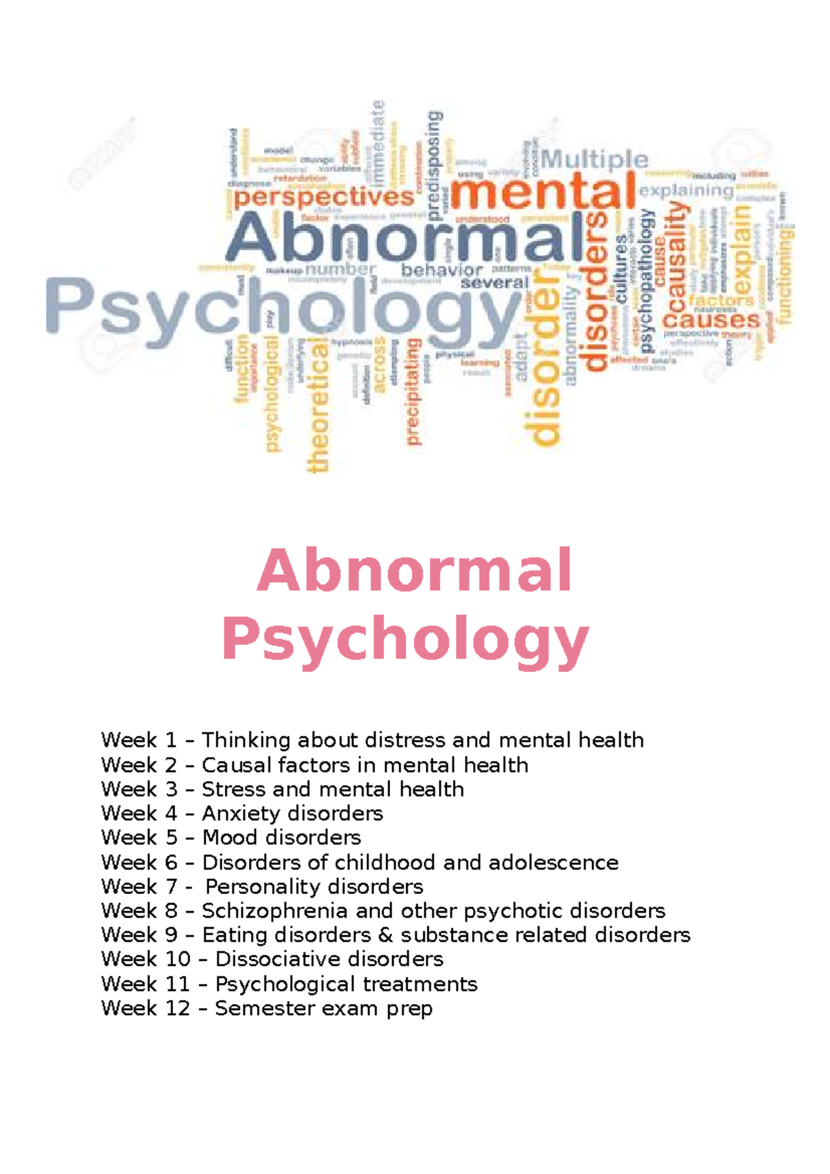 Abnormal Psychology Notes - Abnormal Psychology Week 1 – Thinking about ...