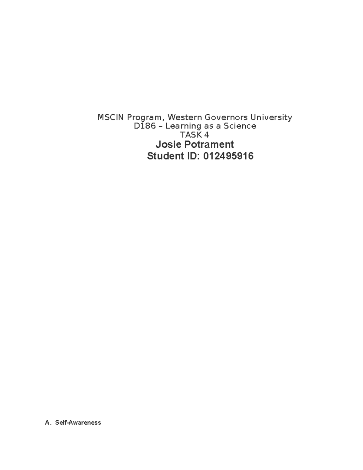 D186 Task 4-Passed - MSCIN Program, Western Governors University D186 ...