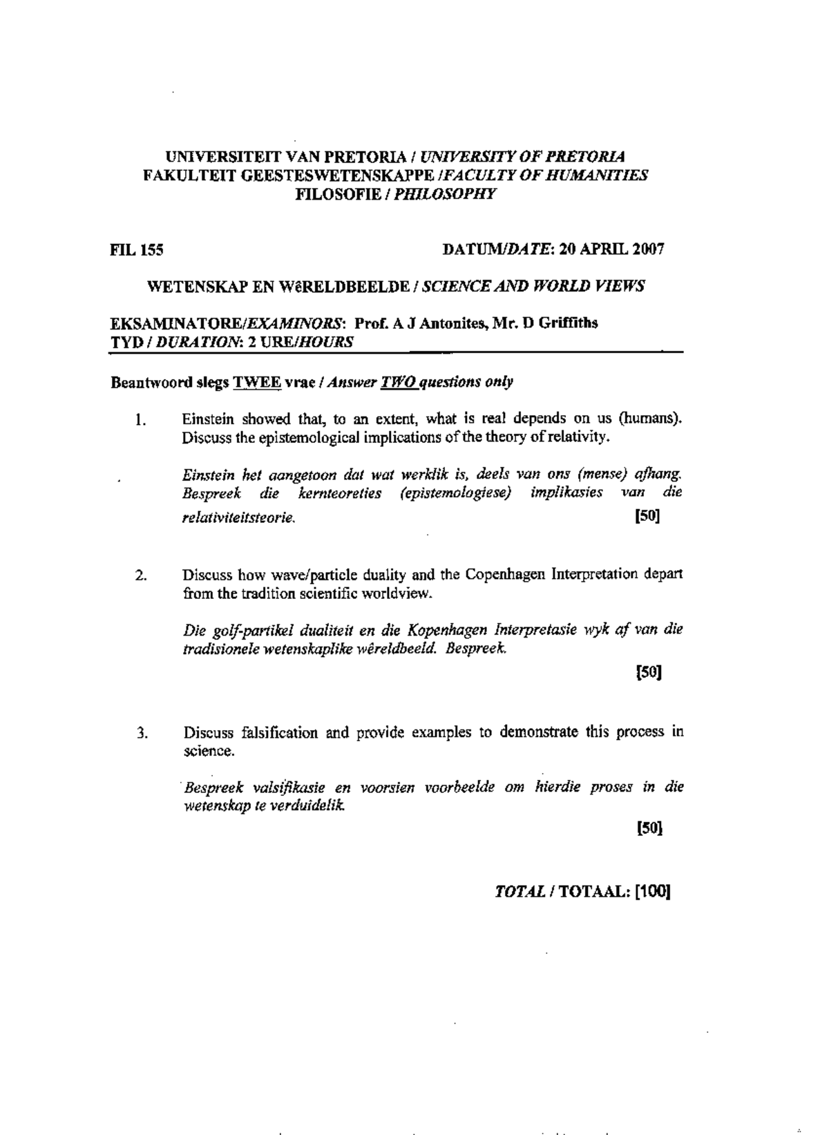 FIL 155 Final Exam 2007 - Philosophy 155 Past Exam Questions - Studocu