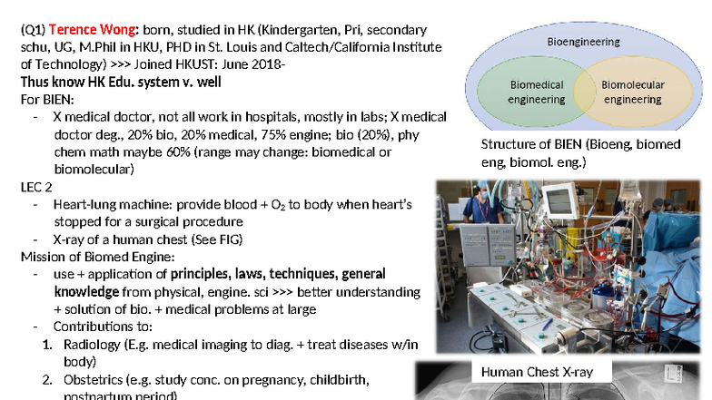 BIEN1010 Lecture Notes: Biomedical Engineering Overview and ...