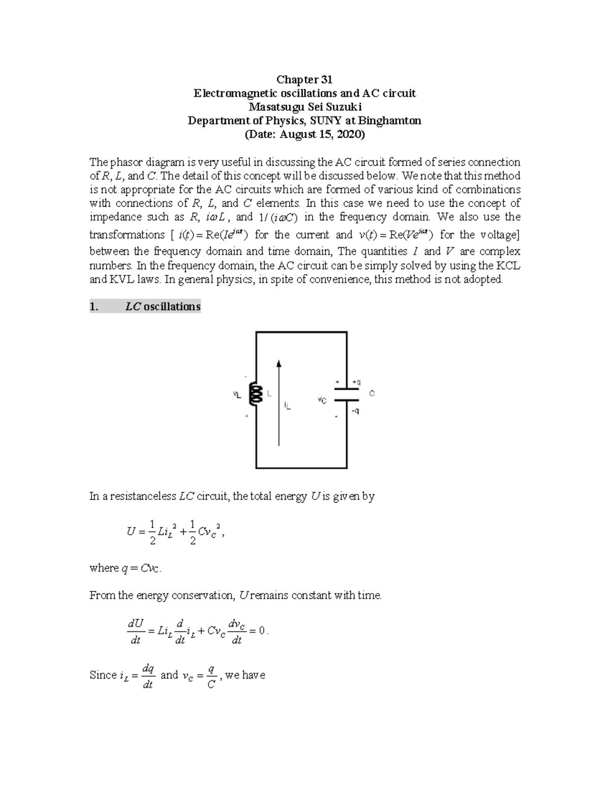 Chapter 31: Electromagnetic Oscillations & AC Circuits (PHYS 101) - Studocu