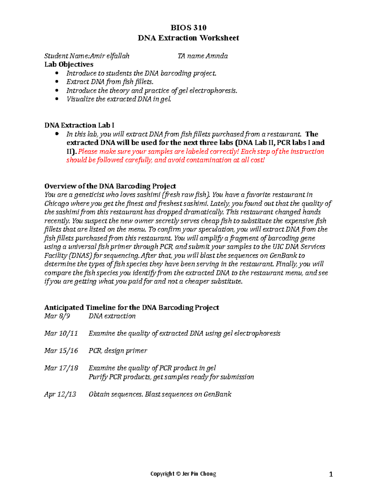 DNA Worksheet Spring 2021 - DNA Extraction Worksheet Student Name:Amir ...