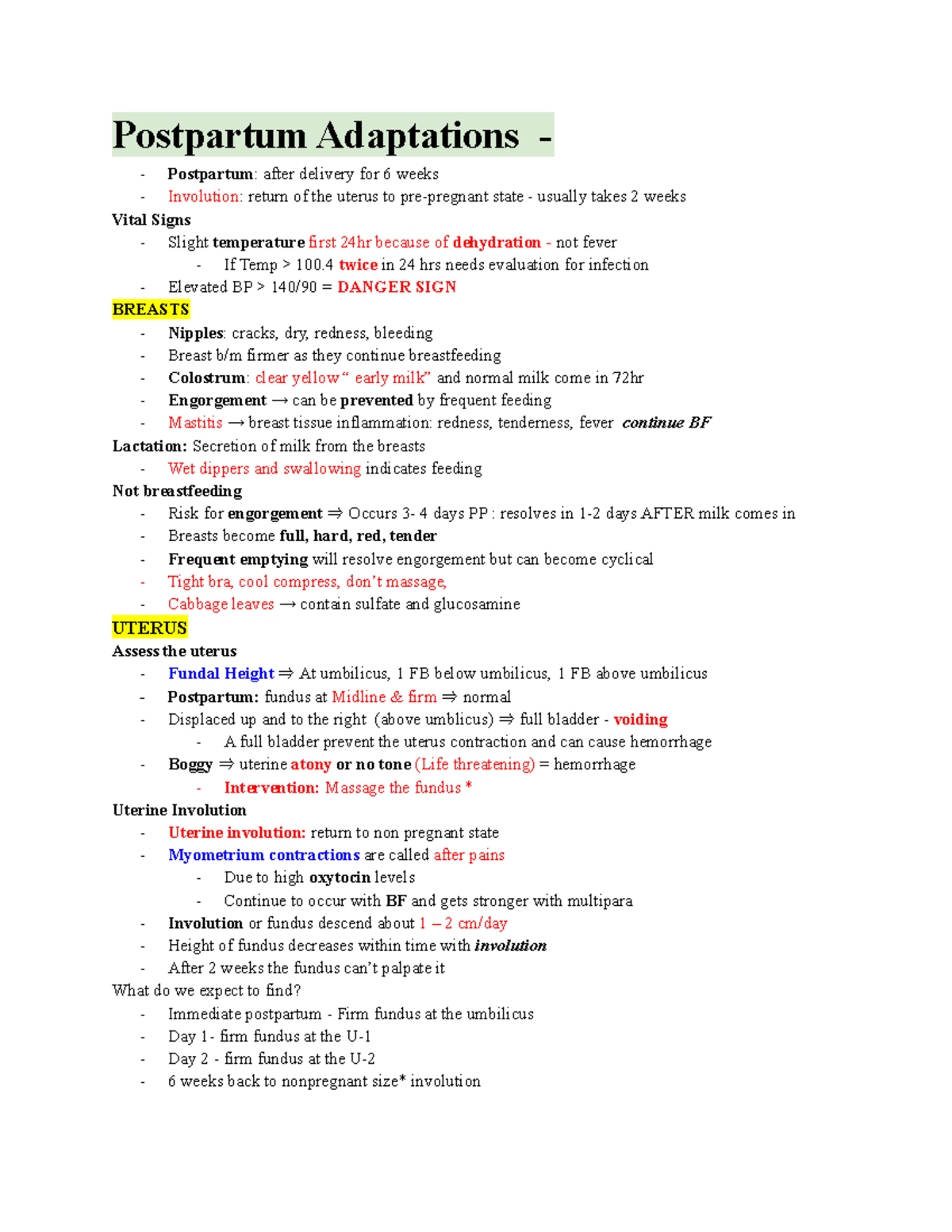 326 - Postpartum Adaptations - maternity - Postpartum Adaptations ...