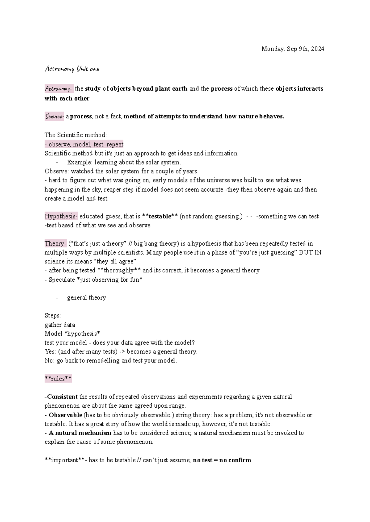 SC NATS1740 A - Astronomy (Full Year 2024-2025) - Monday. Sep 9th, 2024 ...