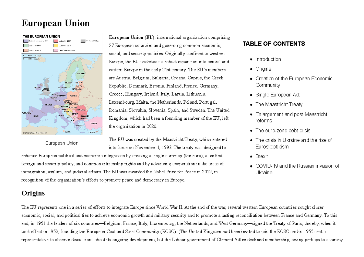 EU - Exam Notes on the European Union and Its Evolution - Studocu