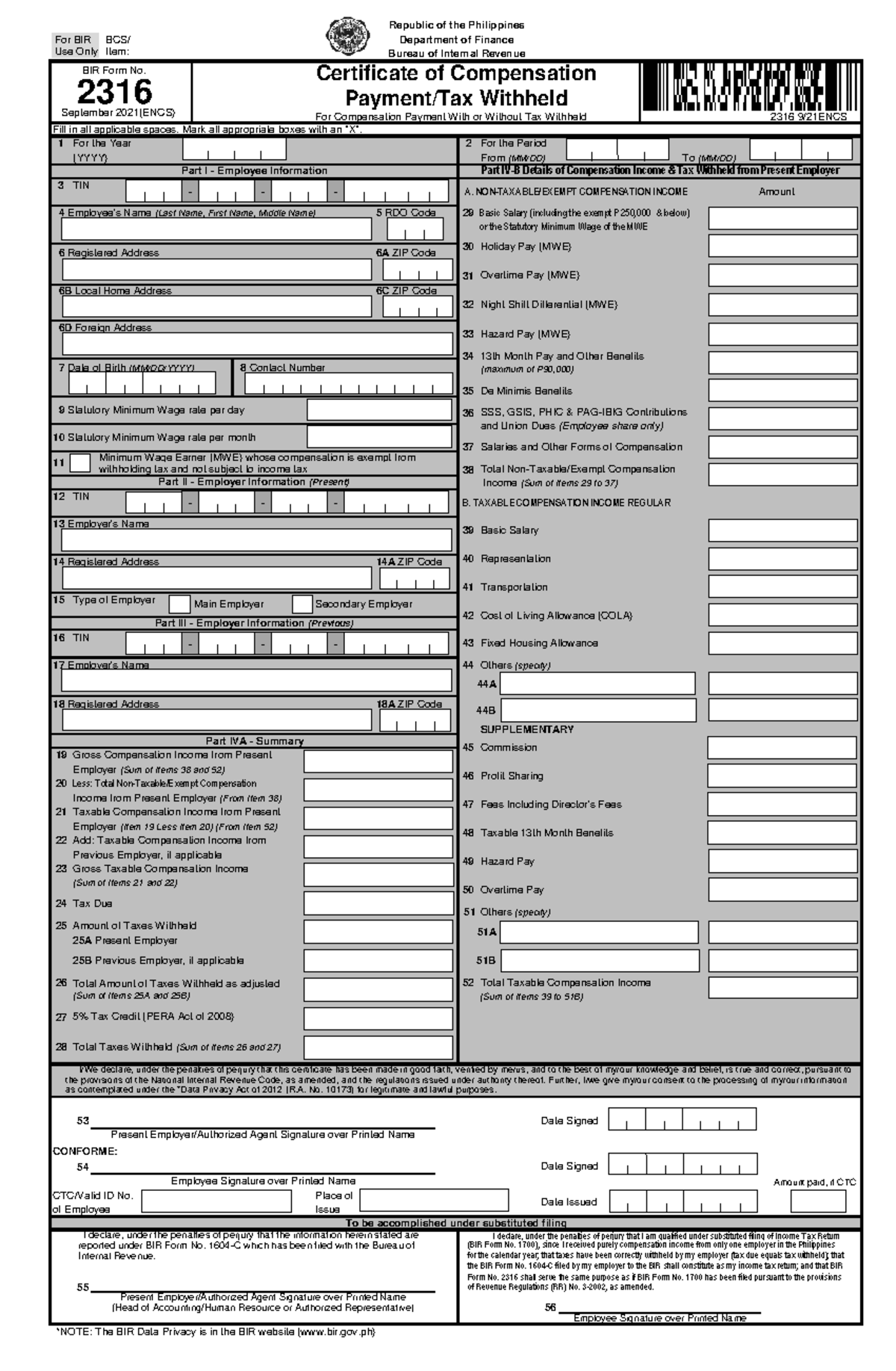 BIR Form 2316 - Certificate of Compensation Payment Details - Studocu