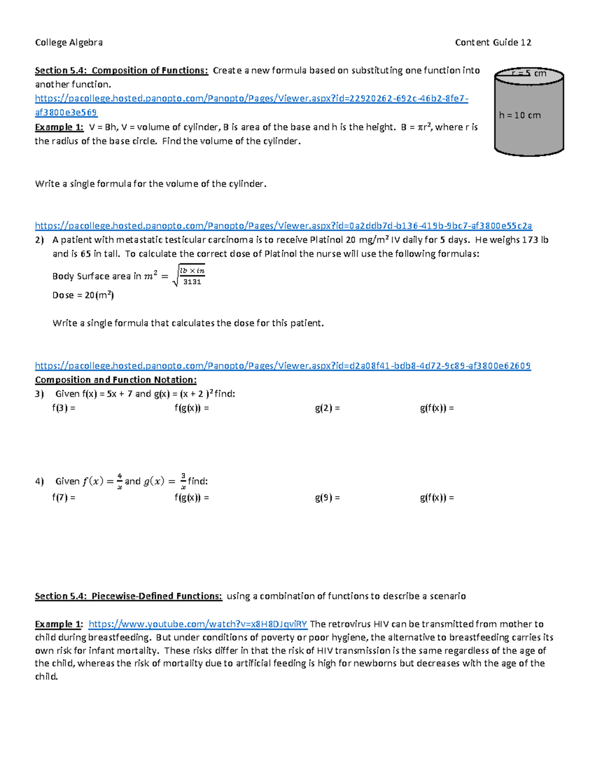 L12 Content Guide: College Algebra & Composition of Functions - Studocu