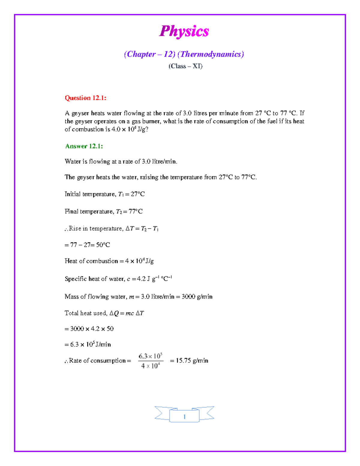 (Chapter 12) (Thermodynamics) (Class XI) Detailed Solutions and ...