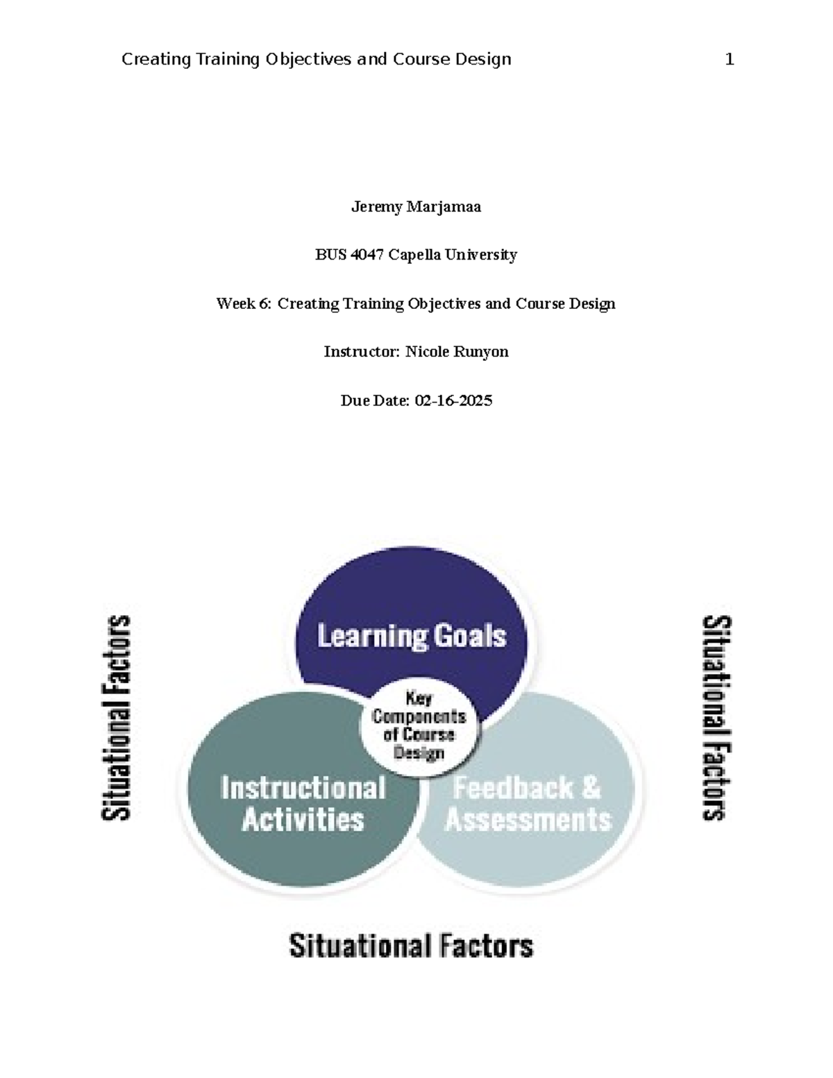 Creating Training Objectives & Course Design - BUS 4047 Week 6 Paper ...
