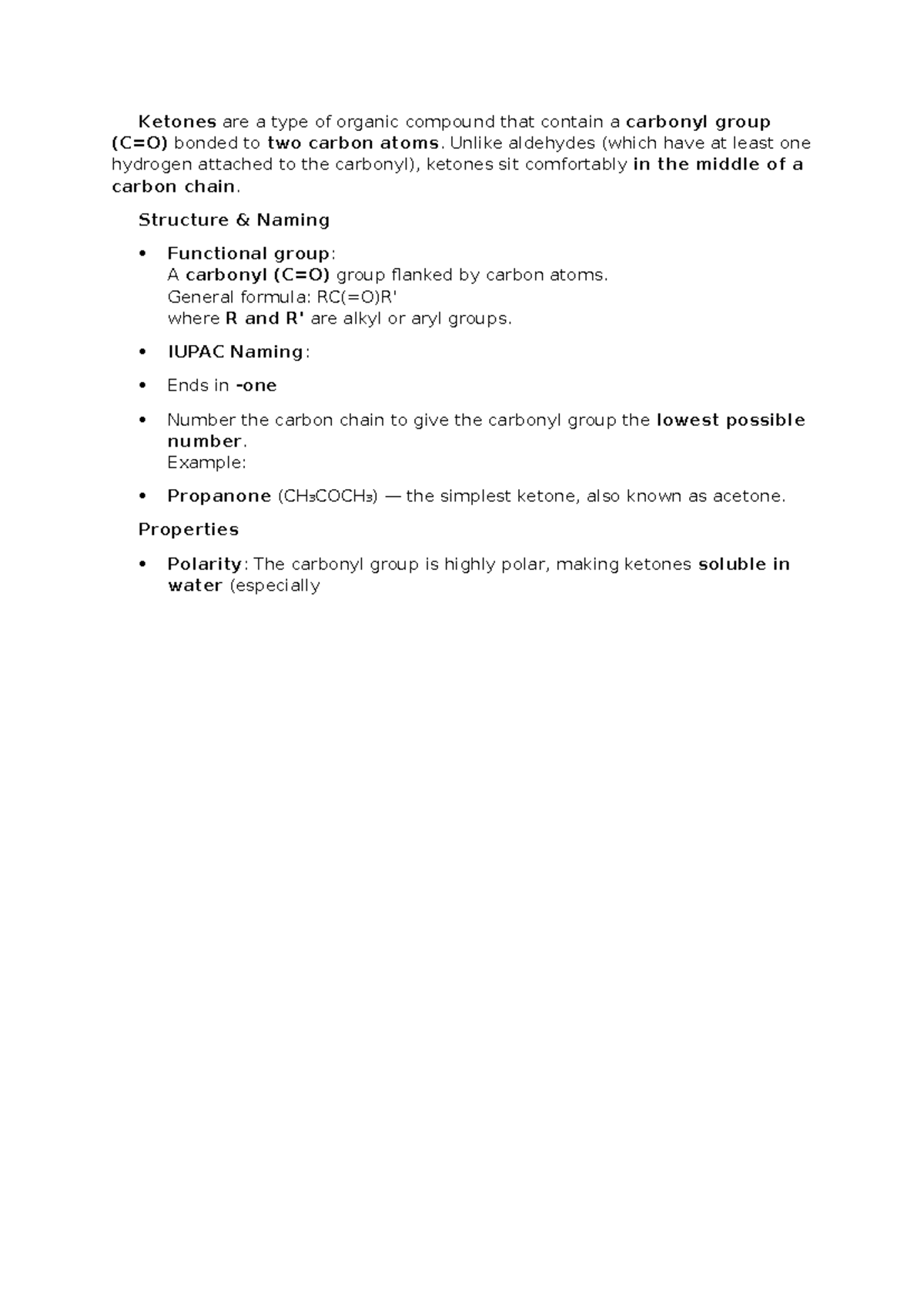 Ketones: Structure, Naming, and Properties Overview - Studocu