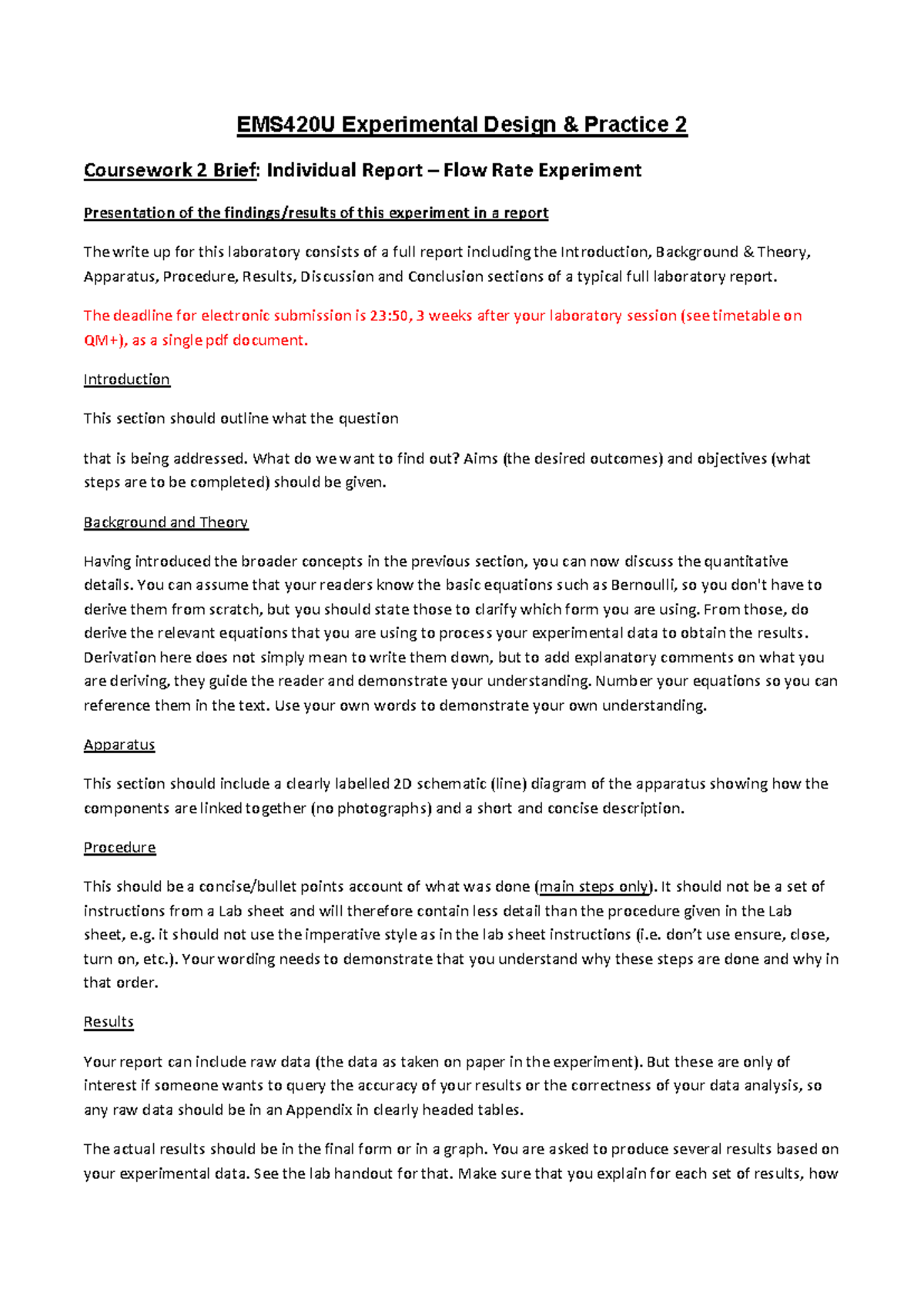 EMS420U Experimental Design CW2: Flow Rate Experiment Report - Studocu