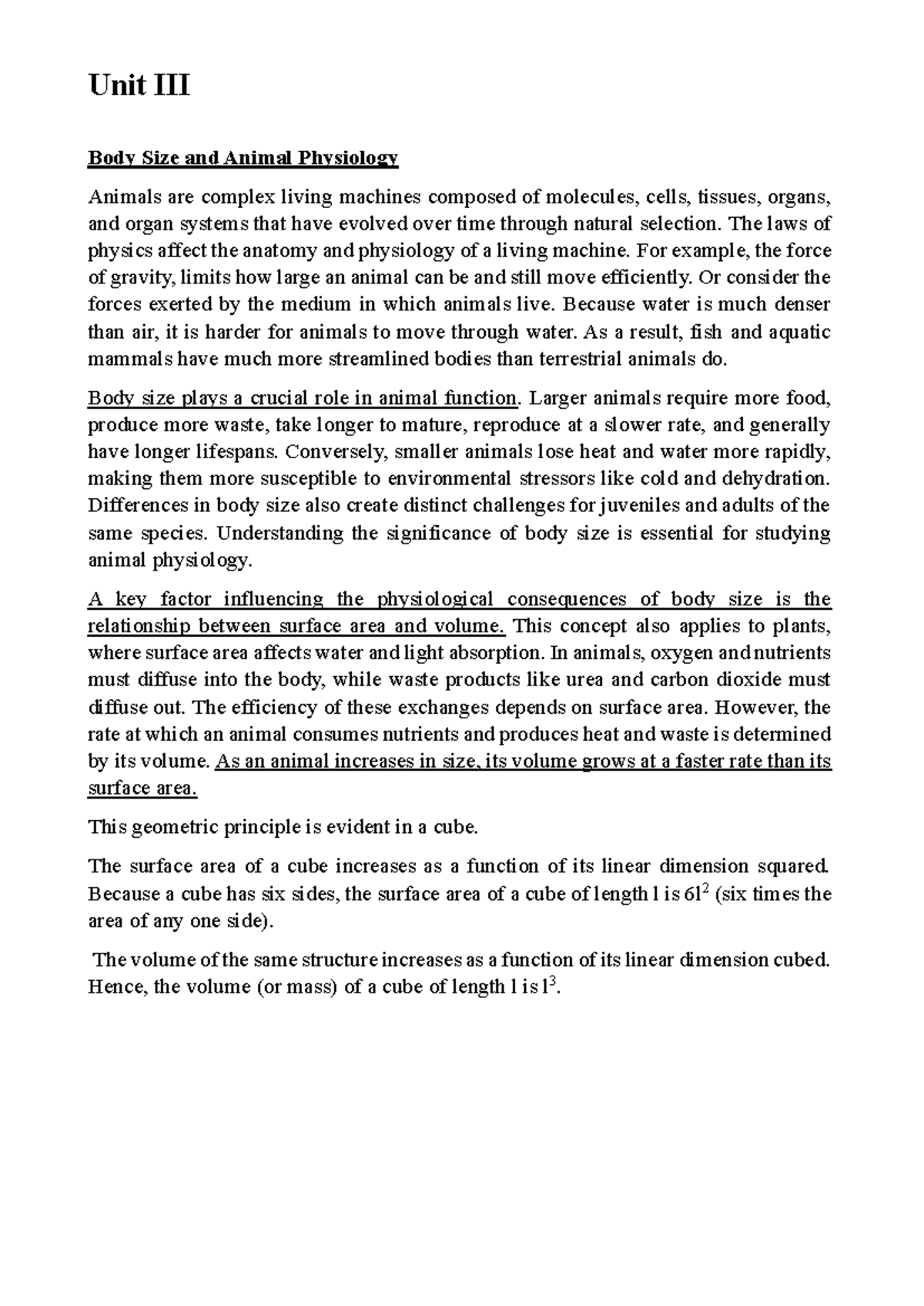 Unit III part 1 - Fundamental of animal biology - Unit III Body Size ...