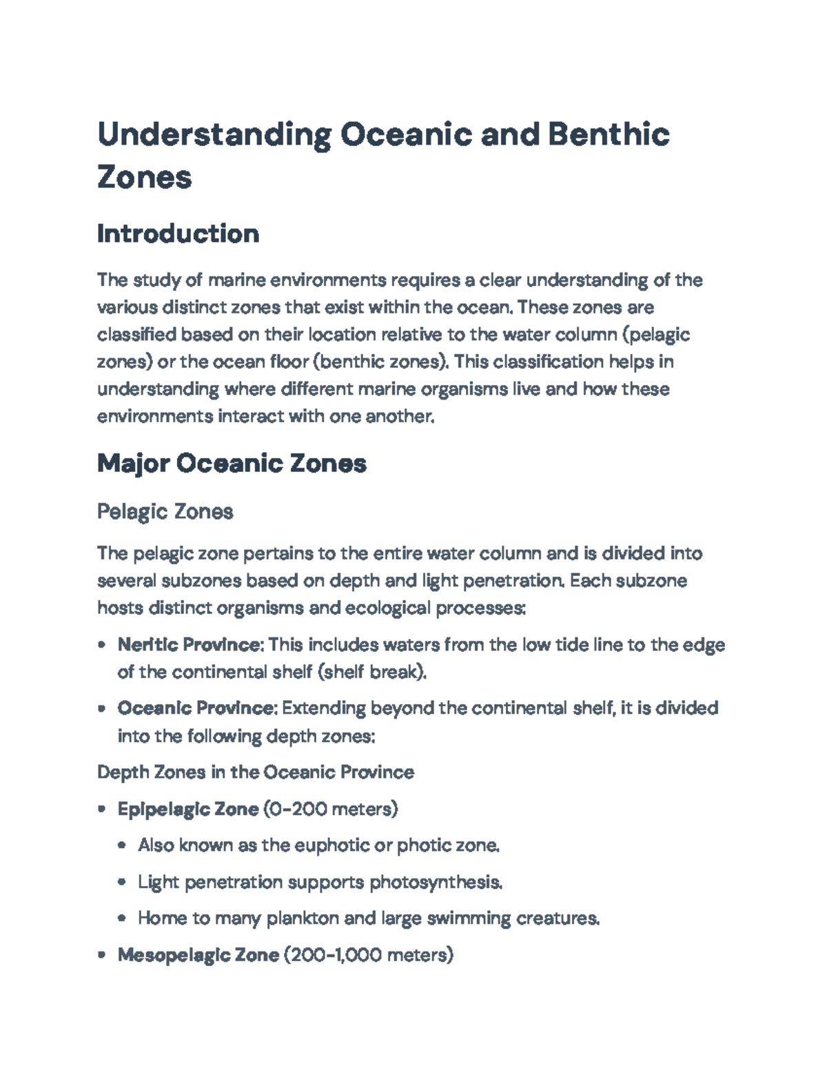 Understanding Oceanic and Benthic Zones: A Comprehensive Overview ...