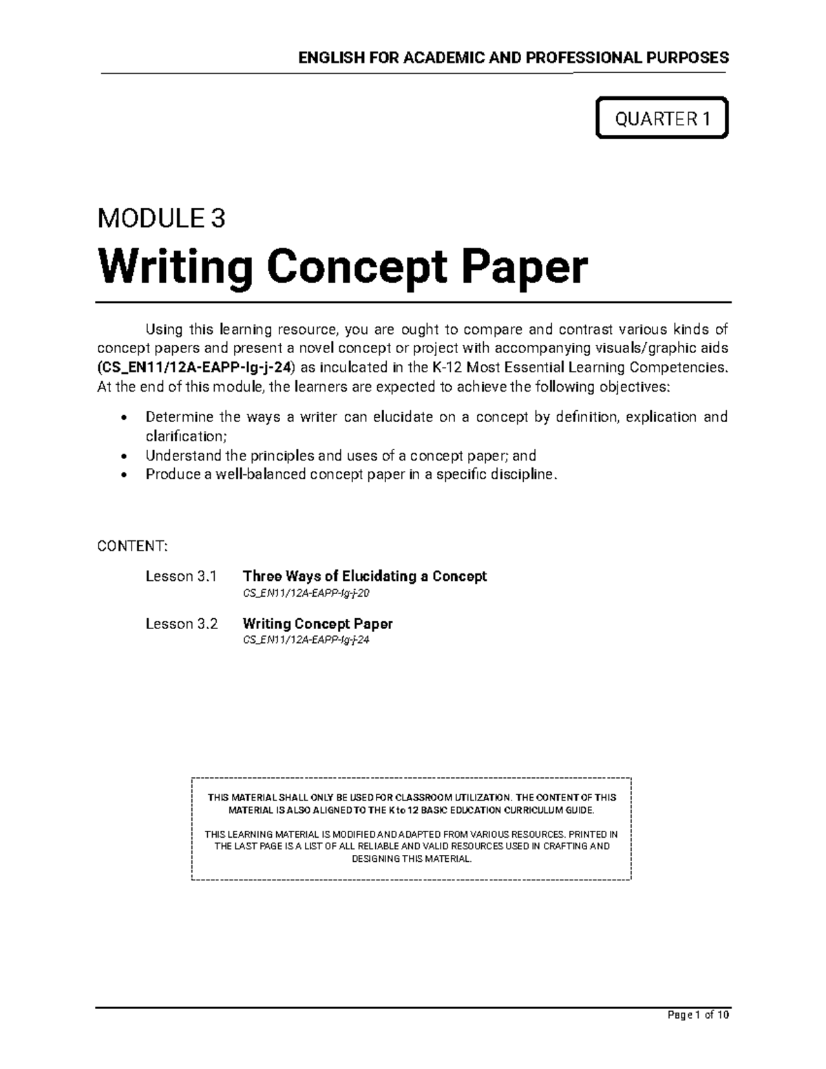 Module 3 - Writing a Concept Paper (CS_EN11/12A-EAPP-Ig-j-24) - Studocu
