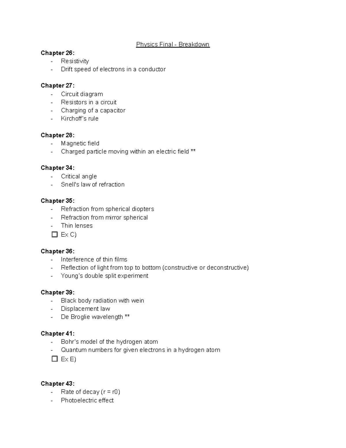 Physics Final Exam Breakdown: Key Concepts & Chapters - Studocu