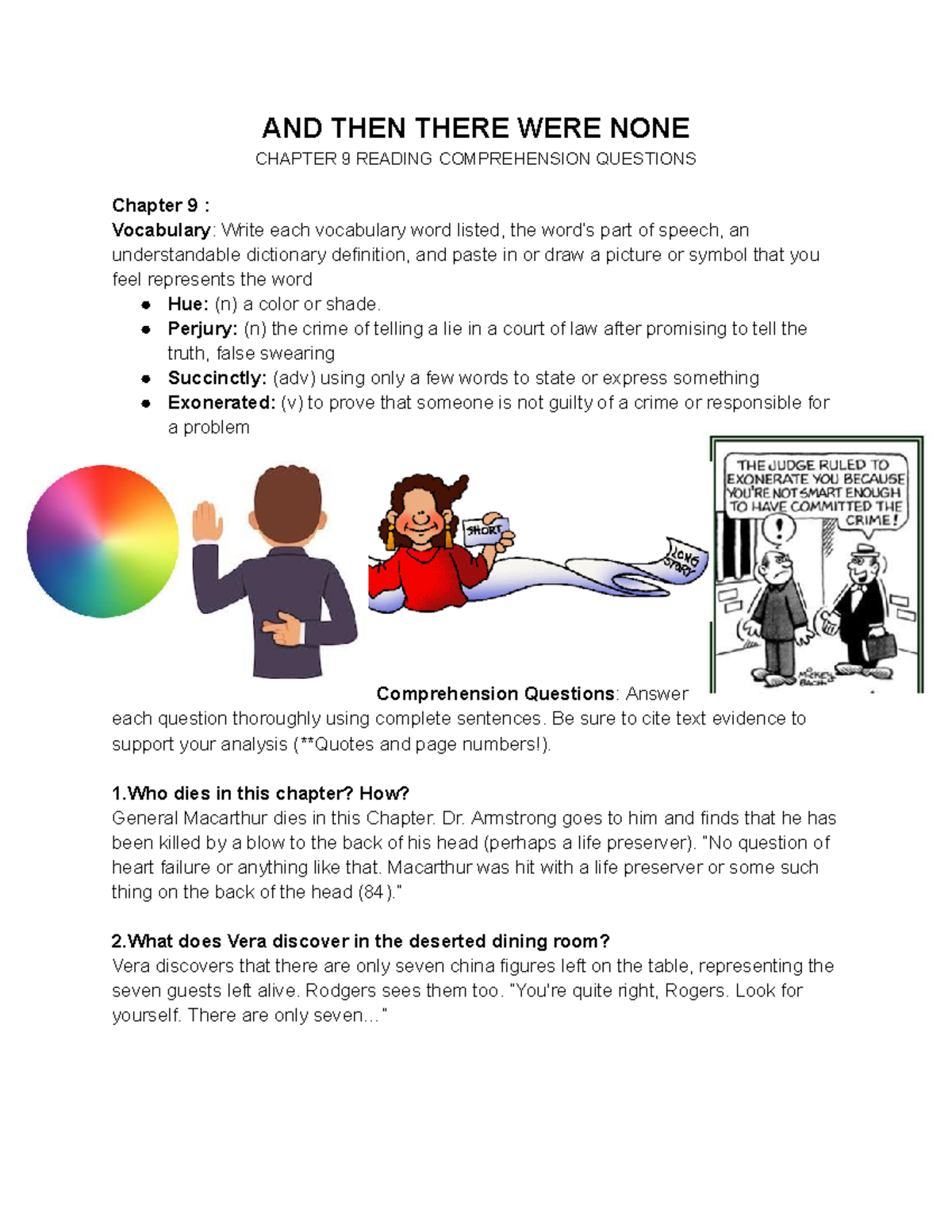 Chapter 9 Reading Comprehension Questions - AND THEN THERE WERE NONE ...