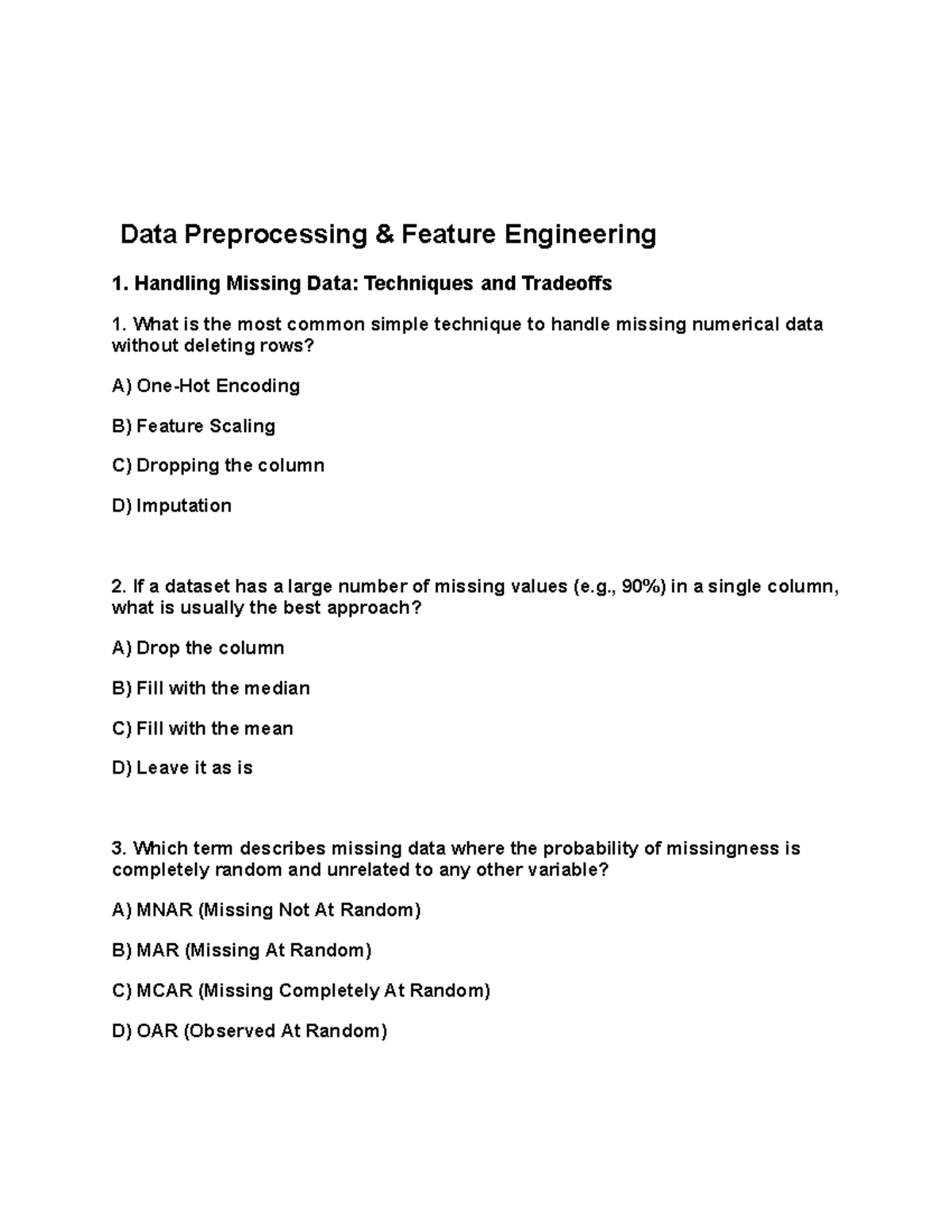 CSS330 Final Exam: Data Preprocessing & Feature Engineering Techniques - Studocu
