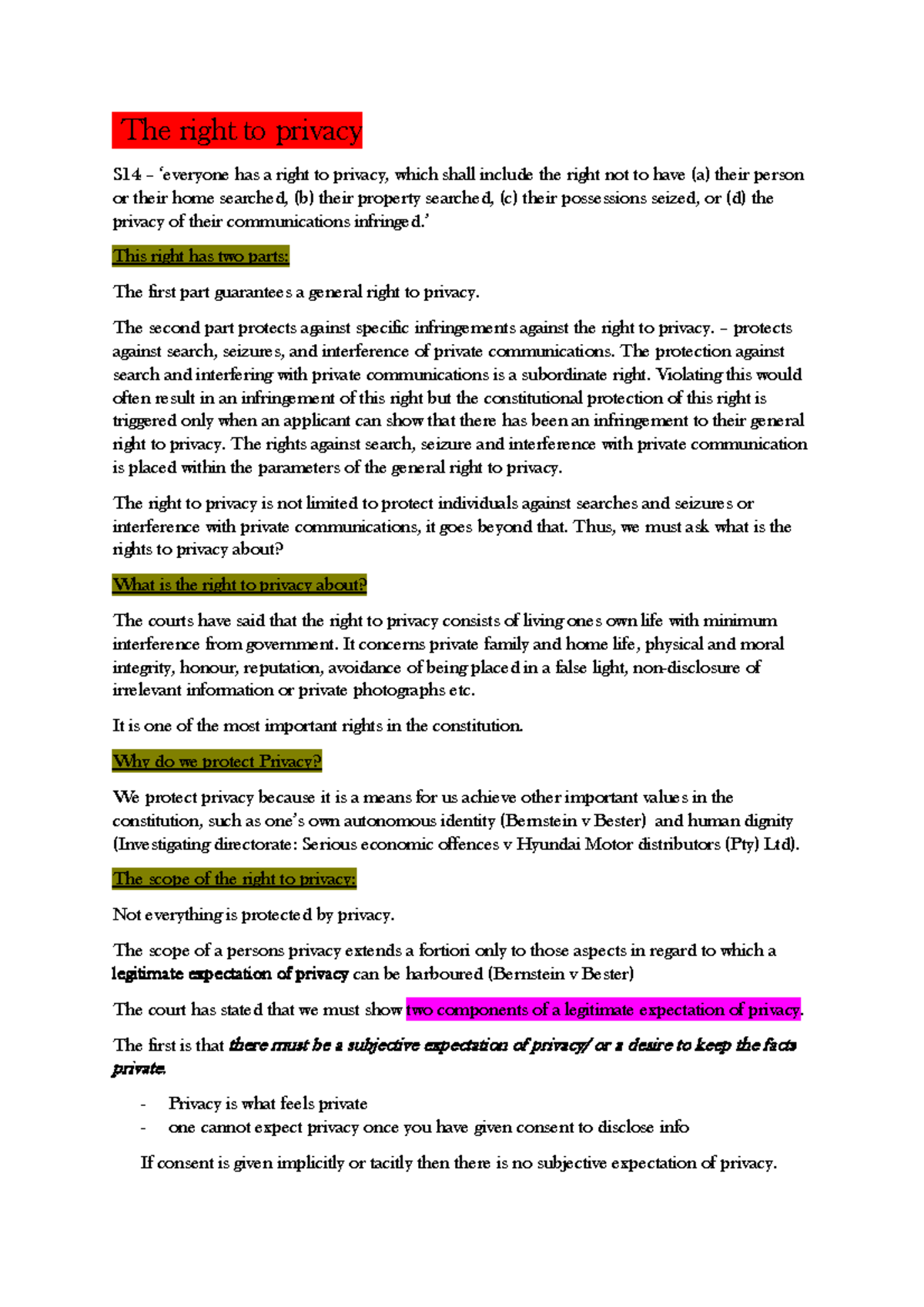 The Right to Privacy: Key Concepts & Legal Insights (LAW 101) - Studocu