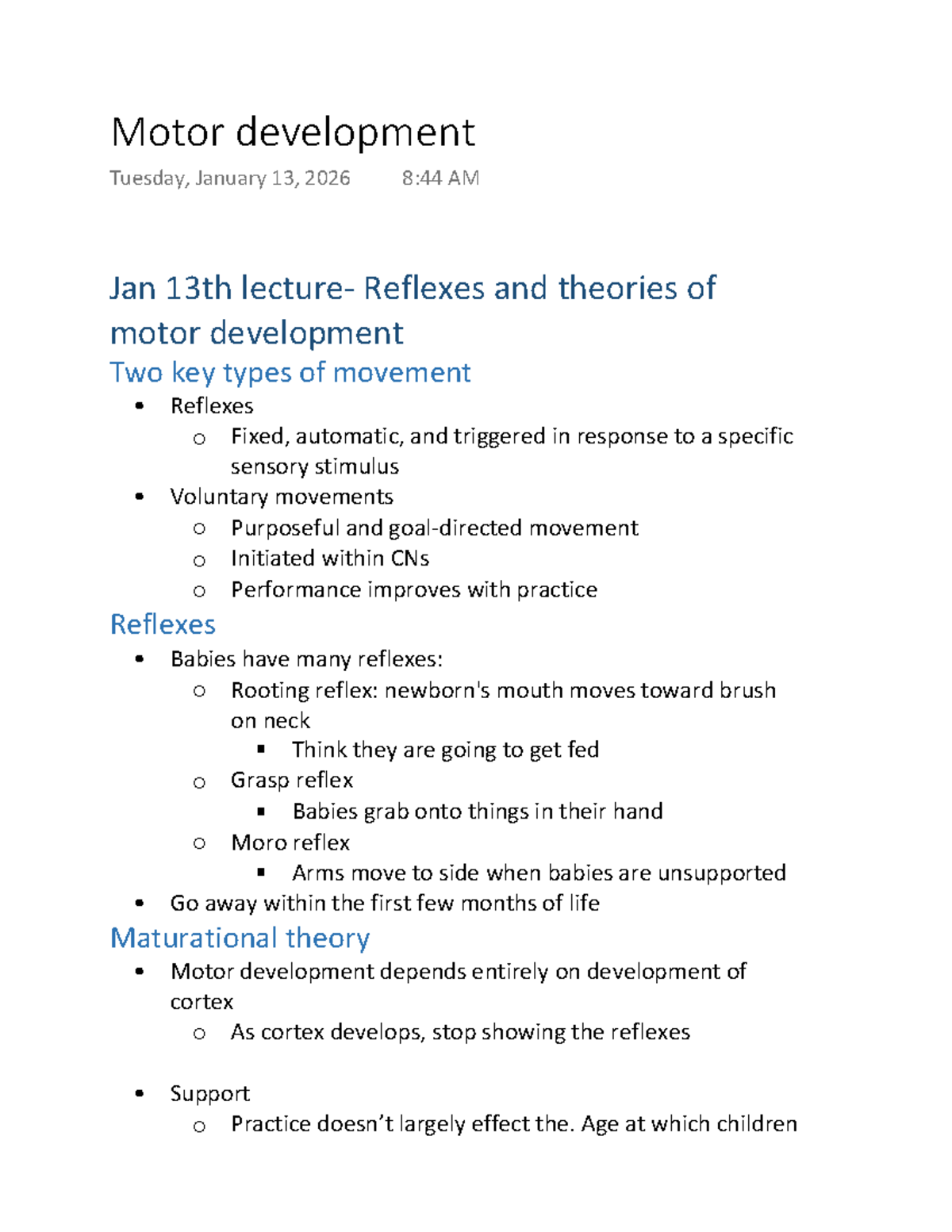 Motor Development: Reflexes and Theories (PSY 101) - Studocu