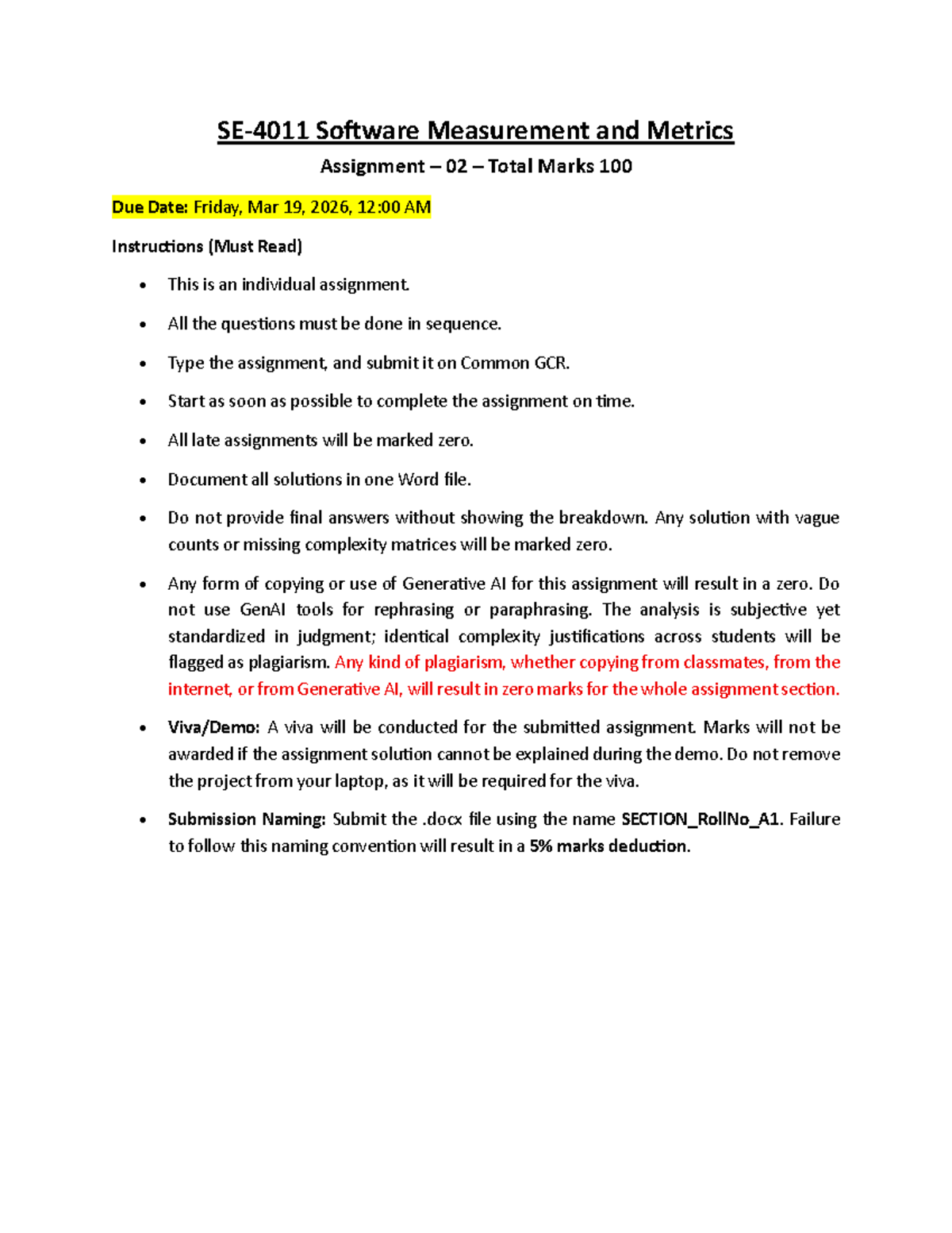 SMM 02: Software Measurement & Metrics Assignment Guidelines - Studocu