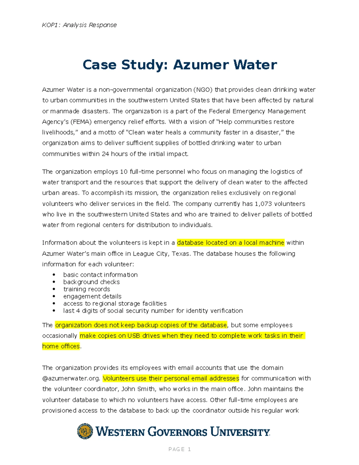 C843 - Managing Information Security - KOP1 - C843 – KOP Part 1 – Incident Analysis and Response ...
