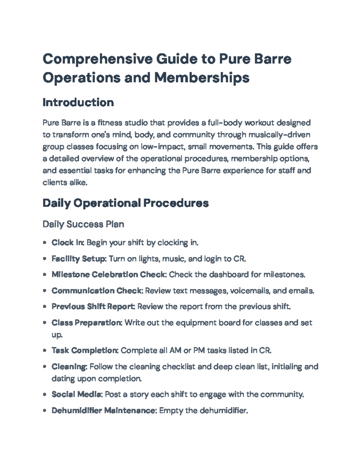 Pure Barre Operations and Membership Guide: Enhancing Client Experience ...