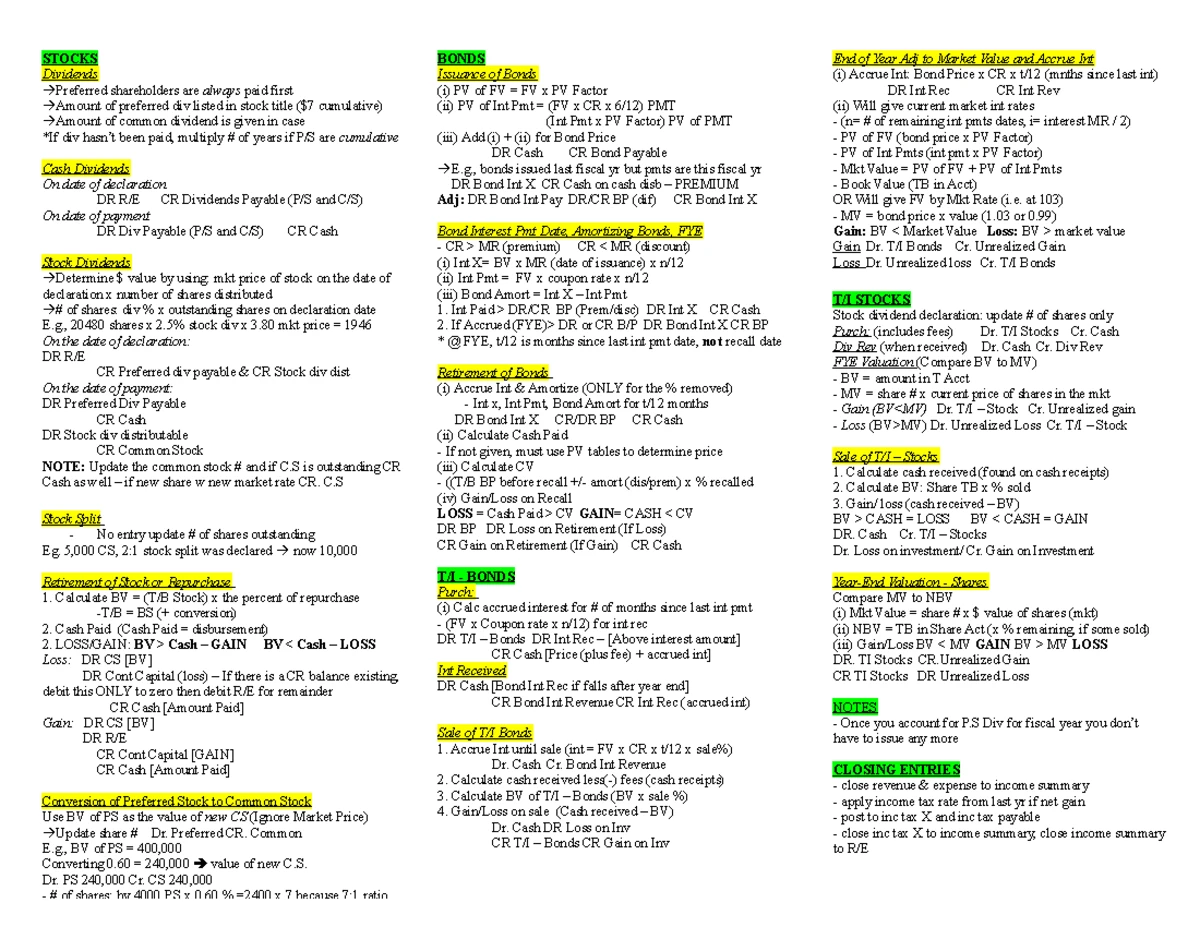 Final exam cheat sheet for statement of cash flows analysis - Studocu