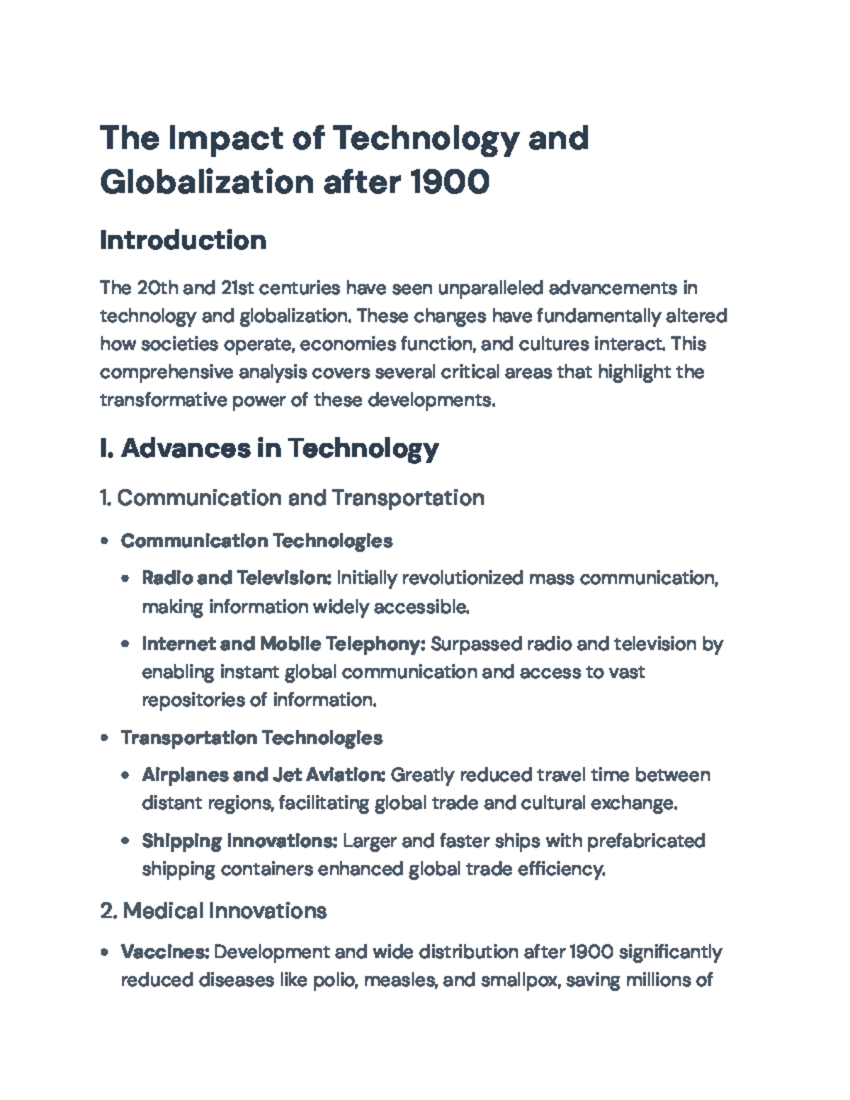 The Impact of Technology and Globalization (History 101 Final Exam ...