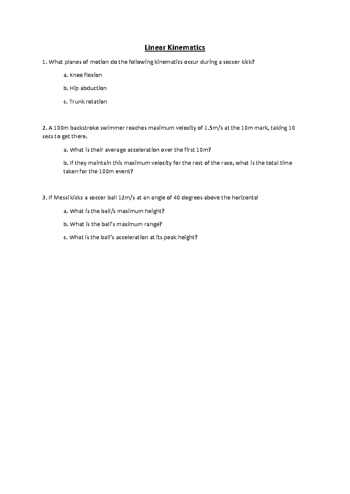Linear Kinematics Questions & Solutions: Q 2021 - Studocu