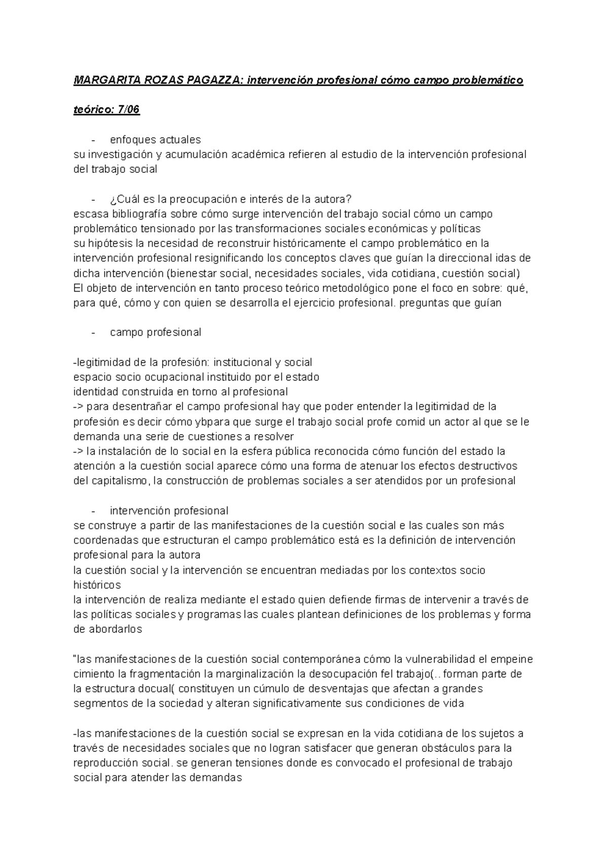 Trabajo Social - Intervención Profesional como Campo Problemático - Studocu