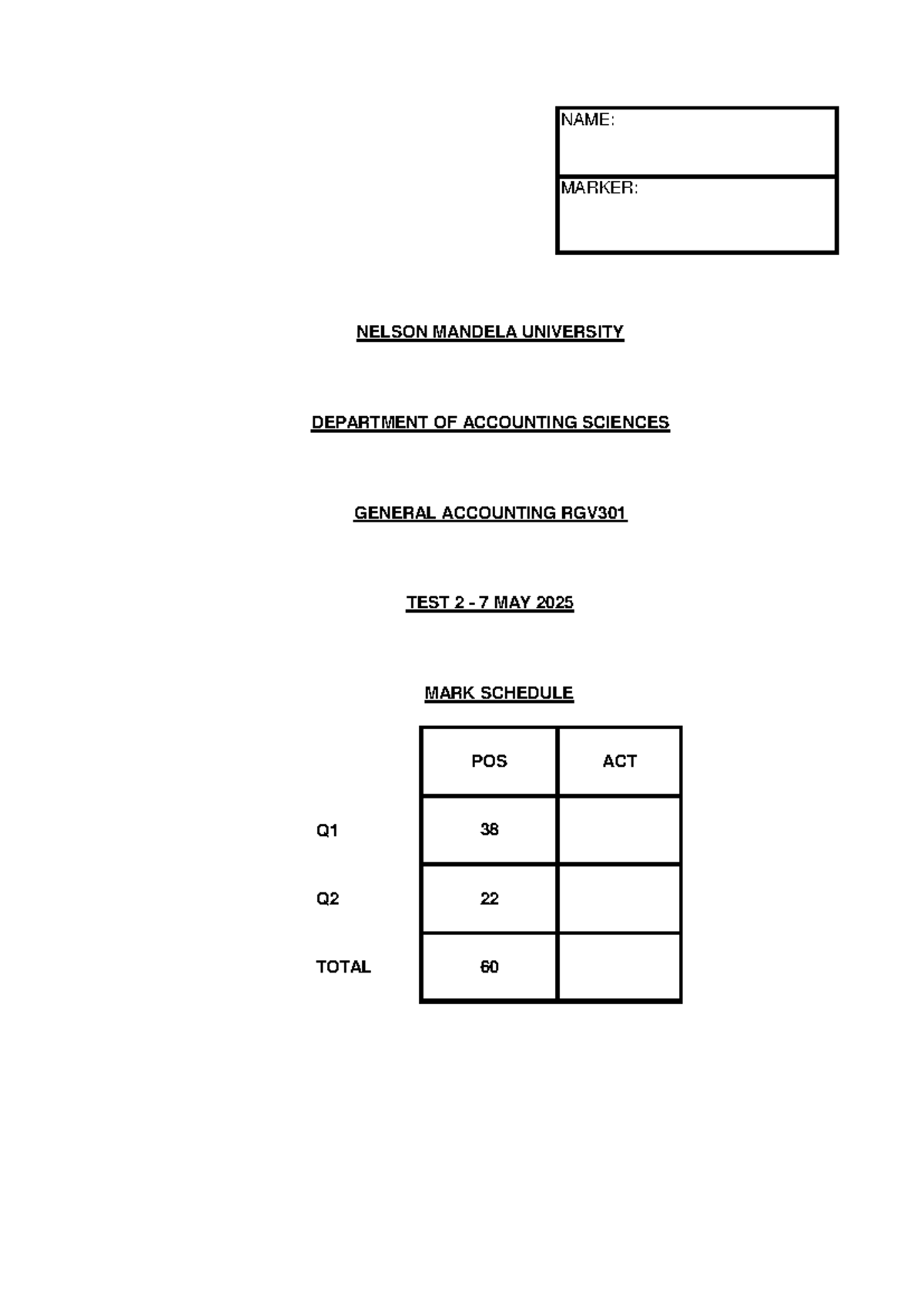 RGV301 - General Accounting Test 2 2025 - Suggested Solutions - Studocu