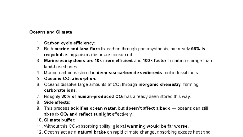 Oceans and Climate Notes: Understanding Carbon Cycles and Ecosystems ...
