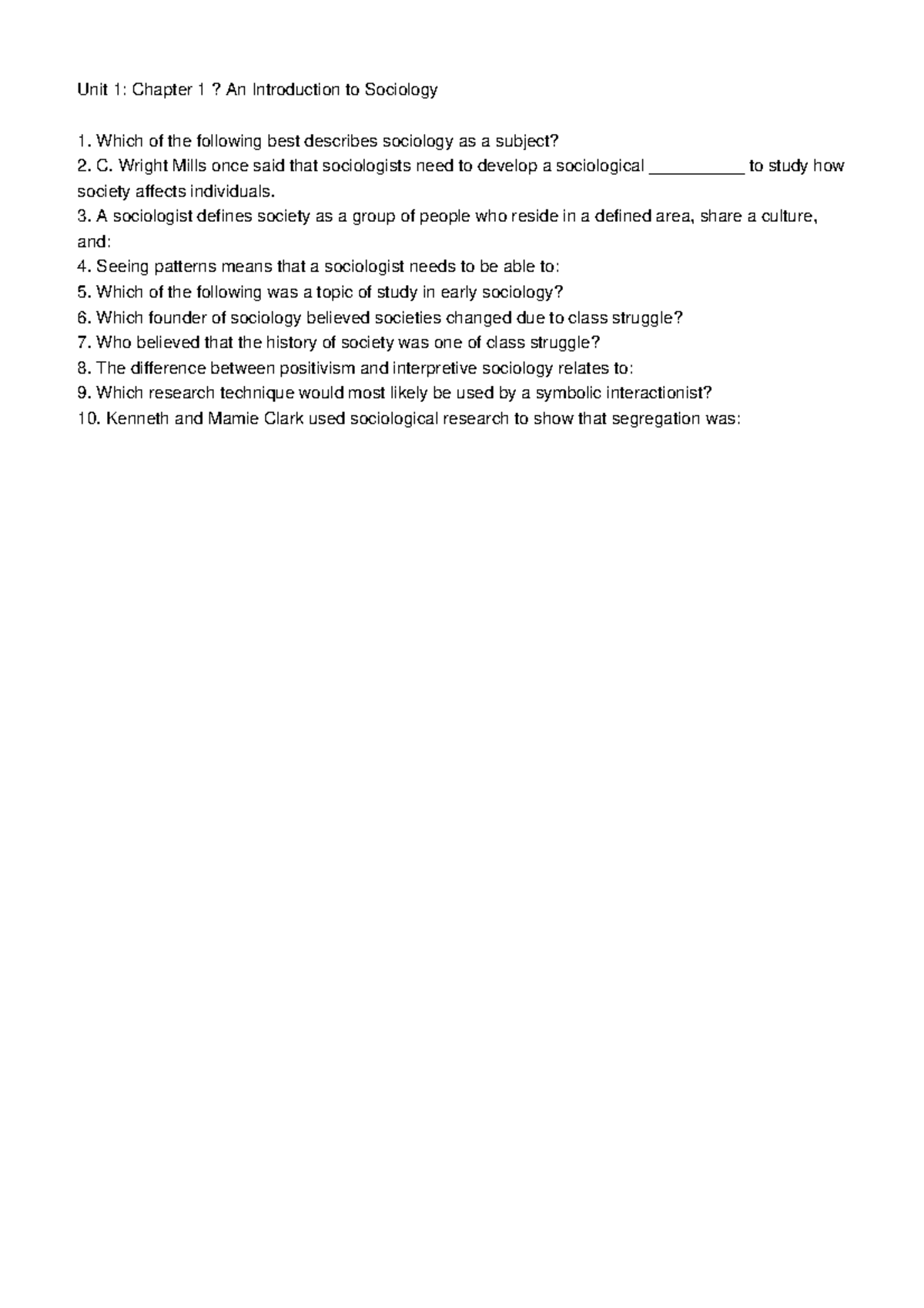 Intro to Sociology (Units 1-3) Study Guide: Key Concepts & Research ...