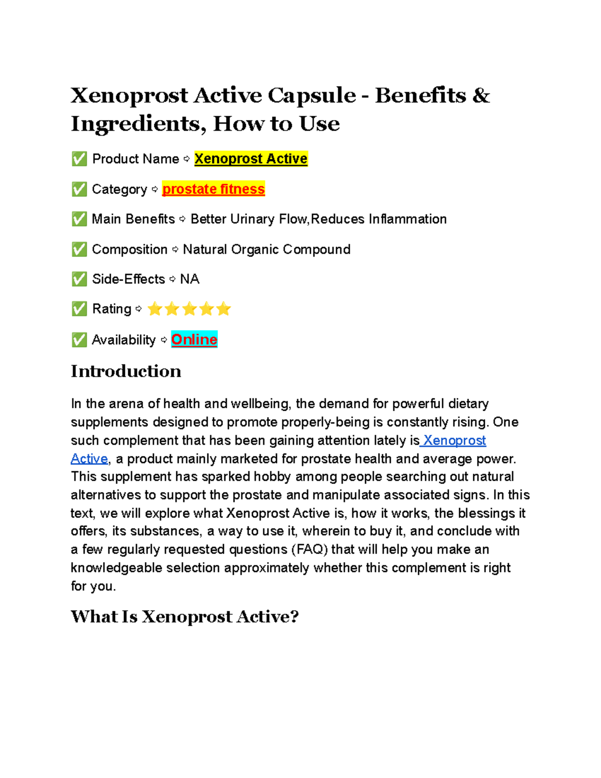 Xenoprost Active Capsule: Overview, Benefits, & Usage Guide - Studocu