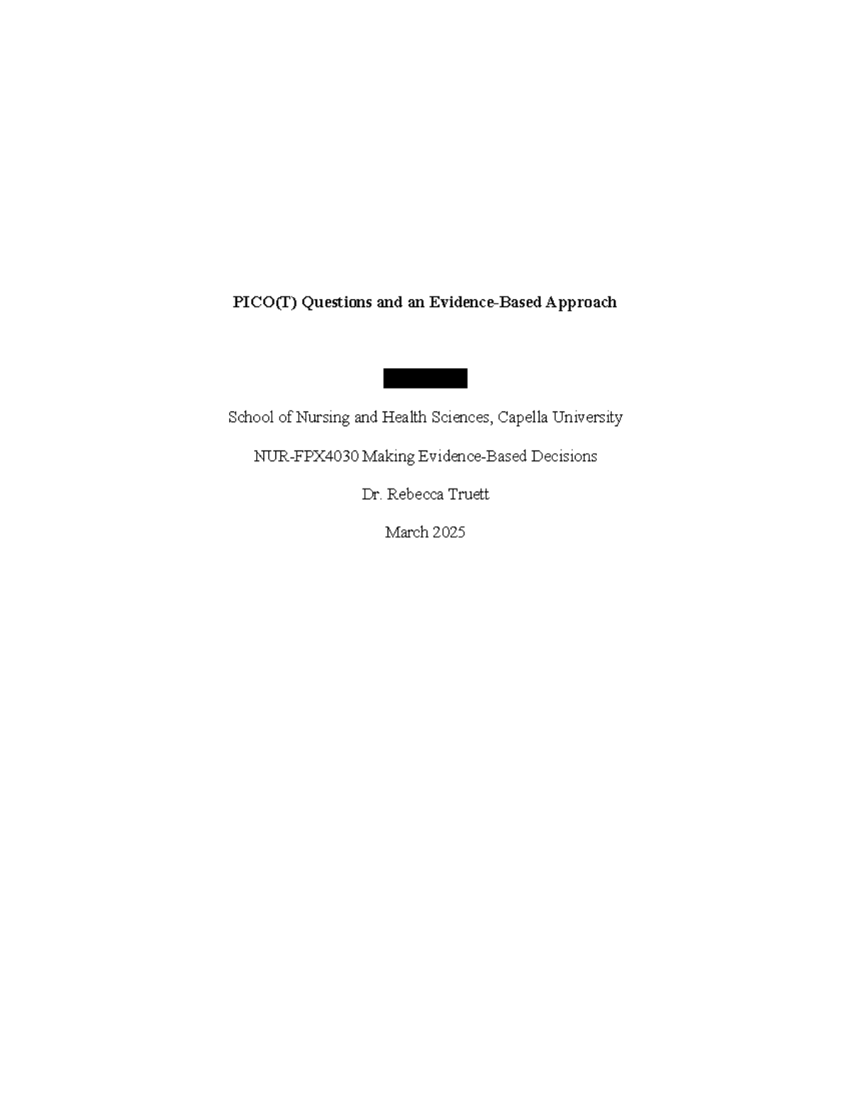 FPX4030 Assessment 3: PICO(T) Questions for Sepsis Management - Studocu