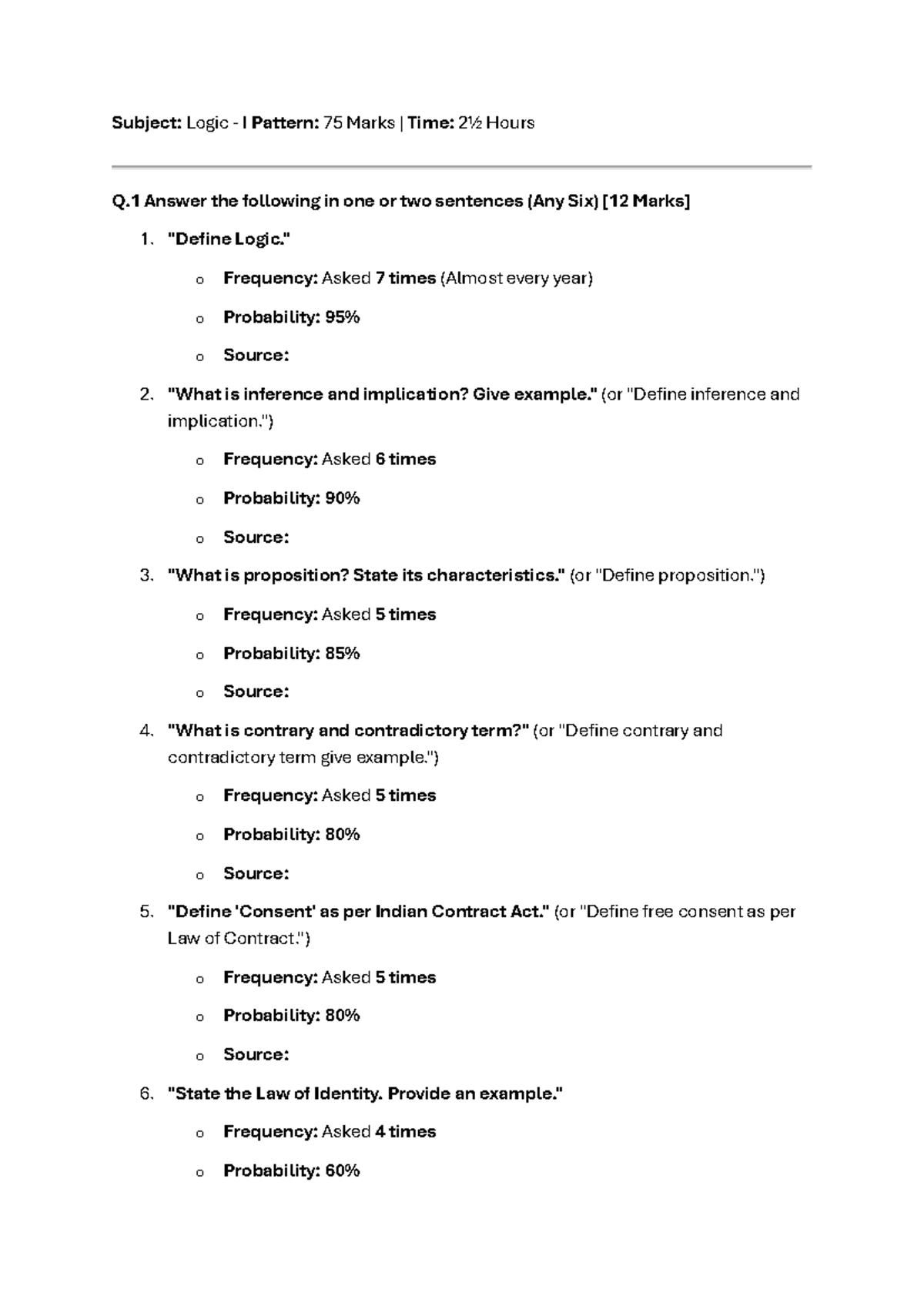 Logic I Midterm Exam: Key Questions and Short Notes (75 Marks) - Studocu