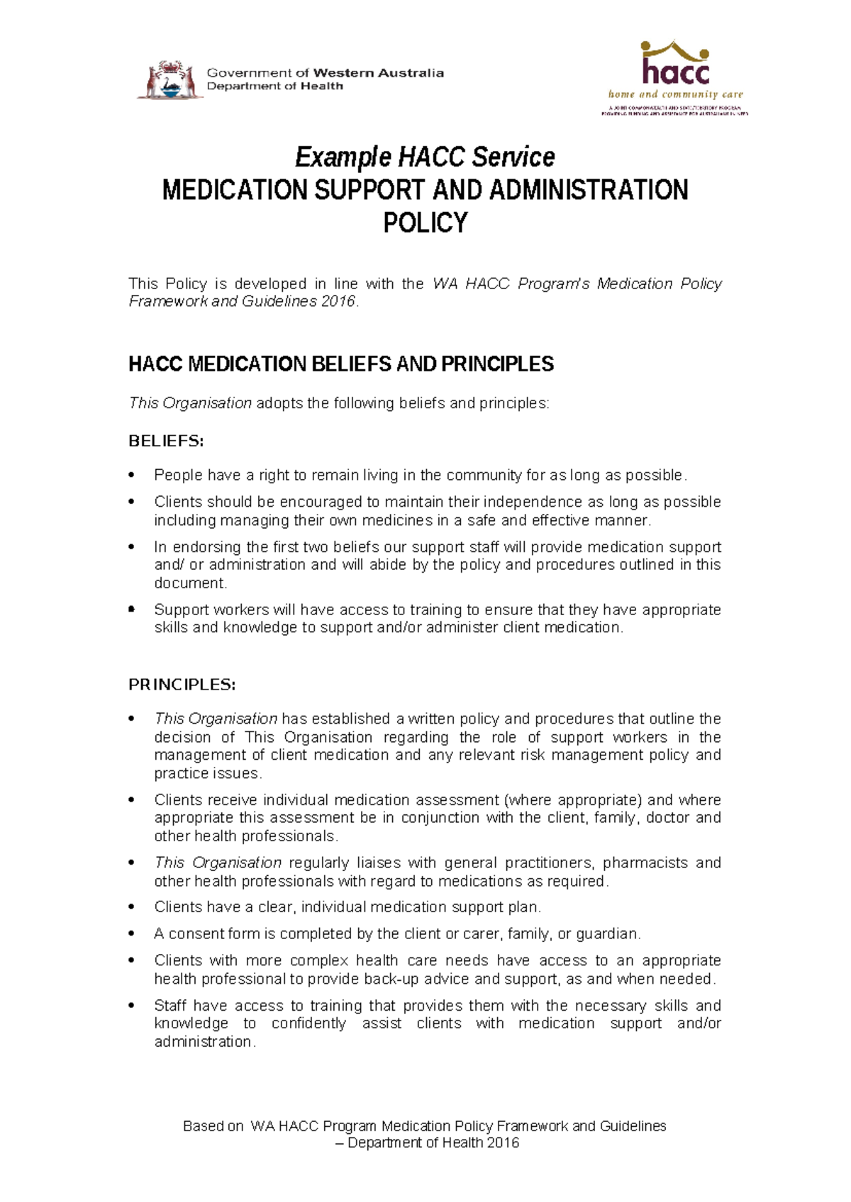 WA HACC Program Medication Administration Policy and Support Framework ...
